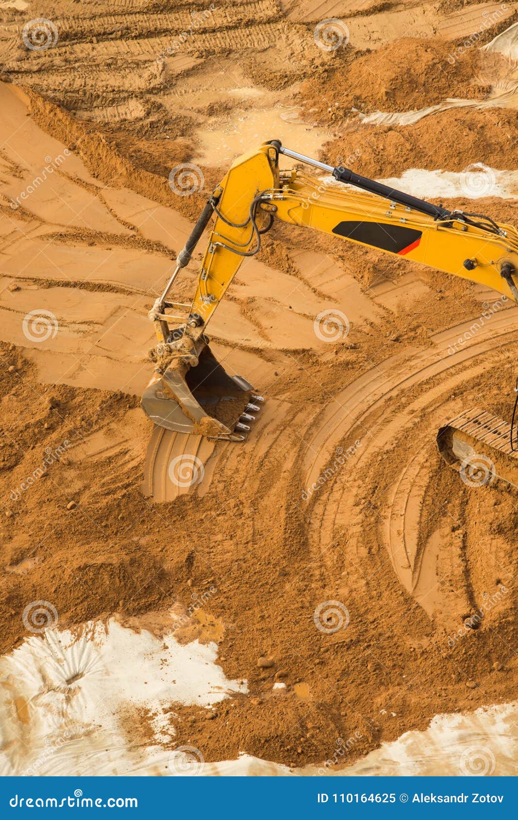 Working Excavator Tractor Digging a Trench. Stock Image - Image of ...