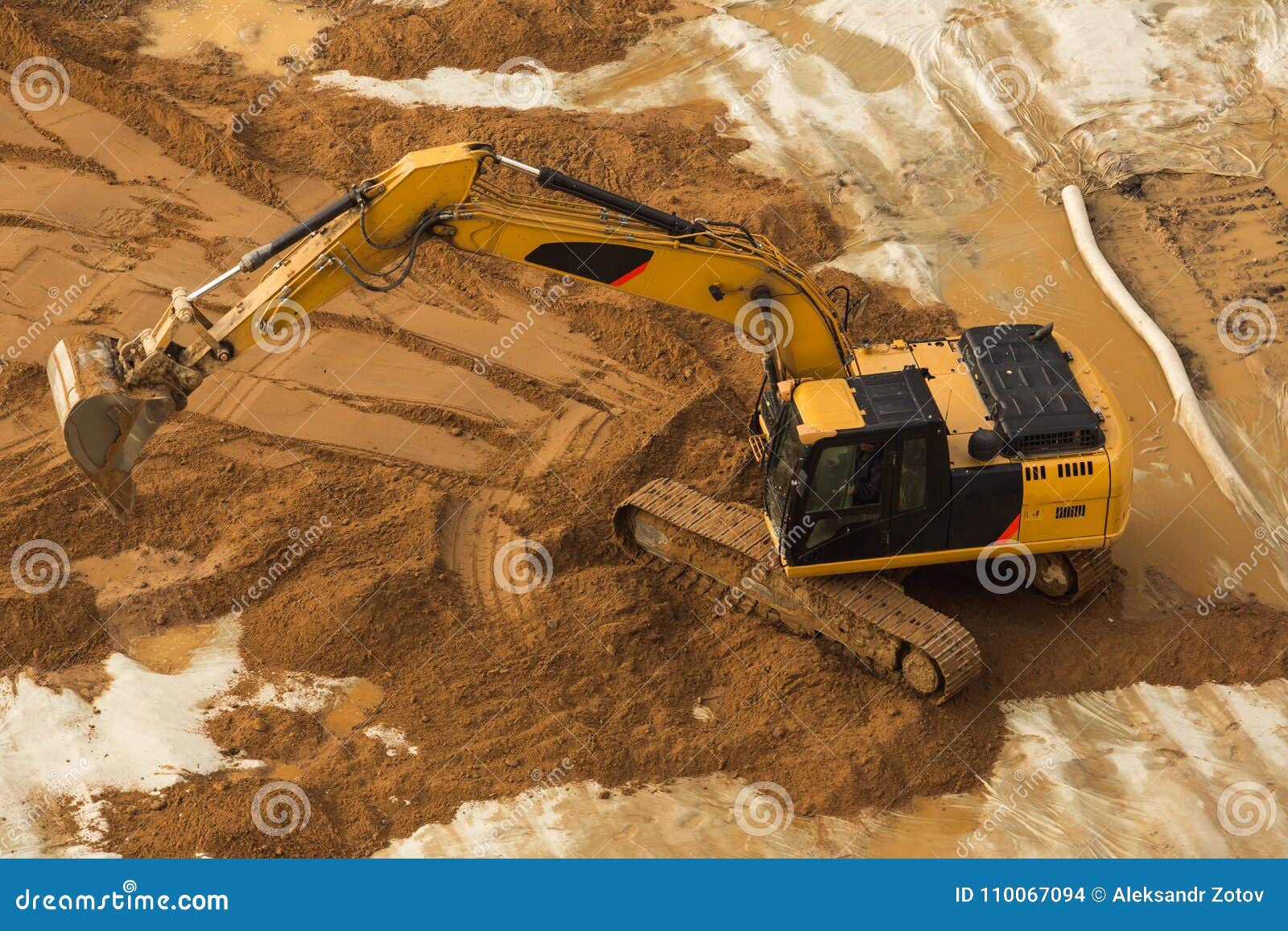 Working Excavator Tractor Digging a Trench. Stock Photo - Image of hole ...