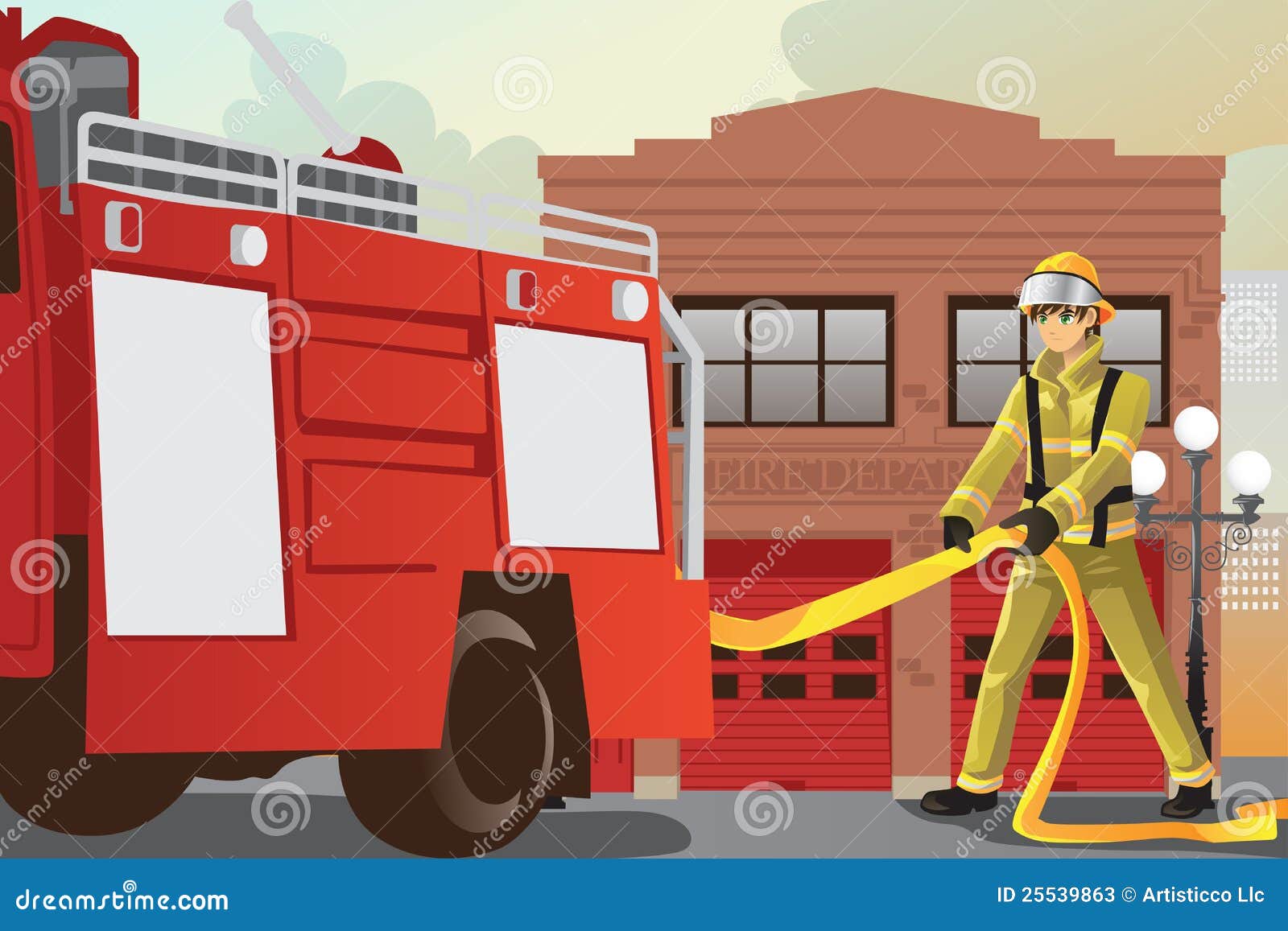 Working fireman stock vector. Illustration of department - 25539863