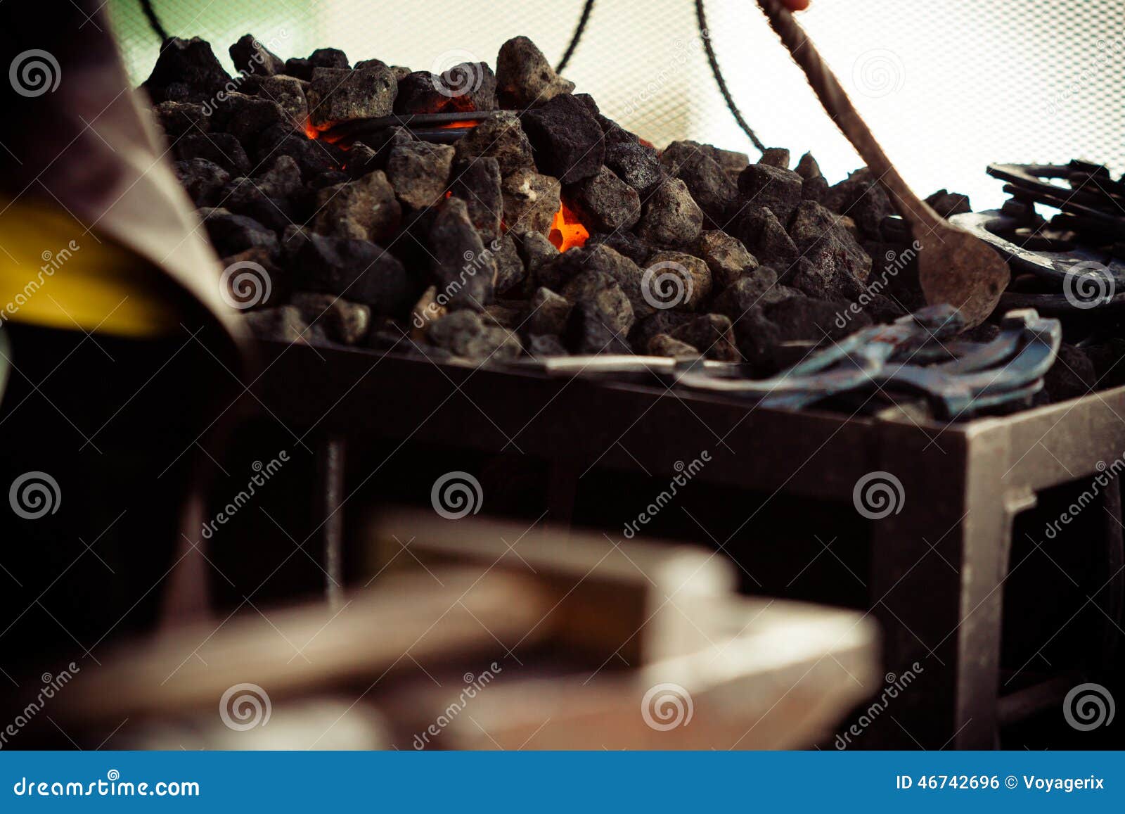 Working Forge of the Blacksmith in Old Shop. Stock Photo - Image of ...