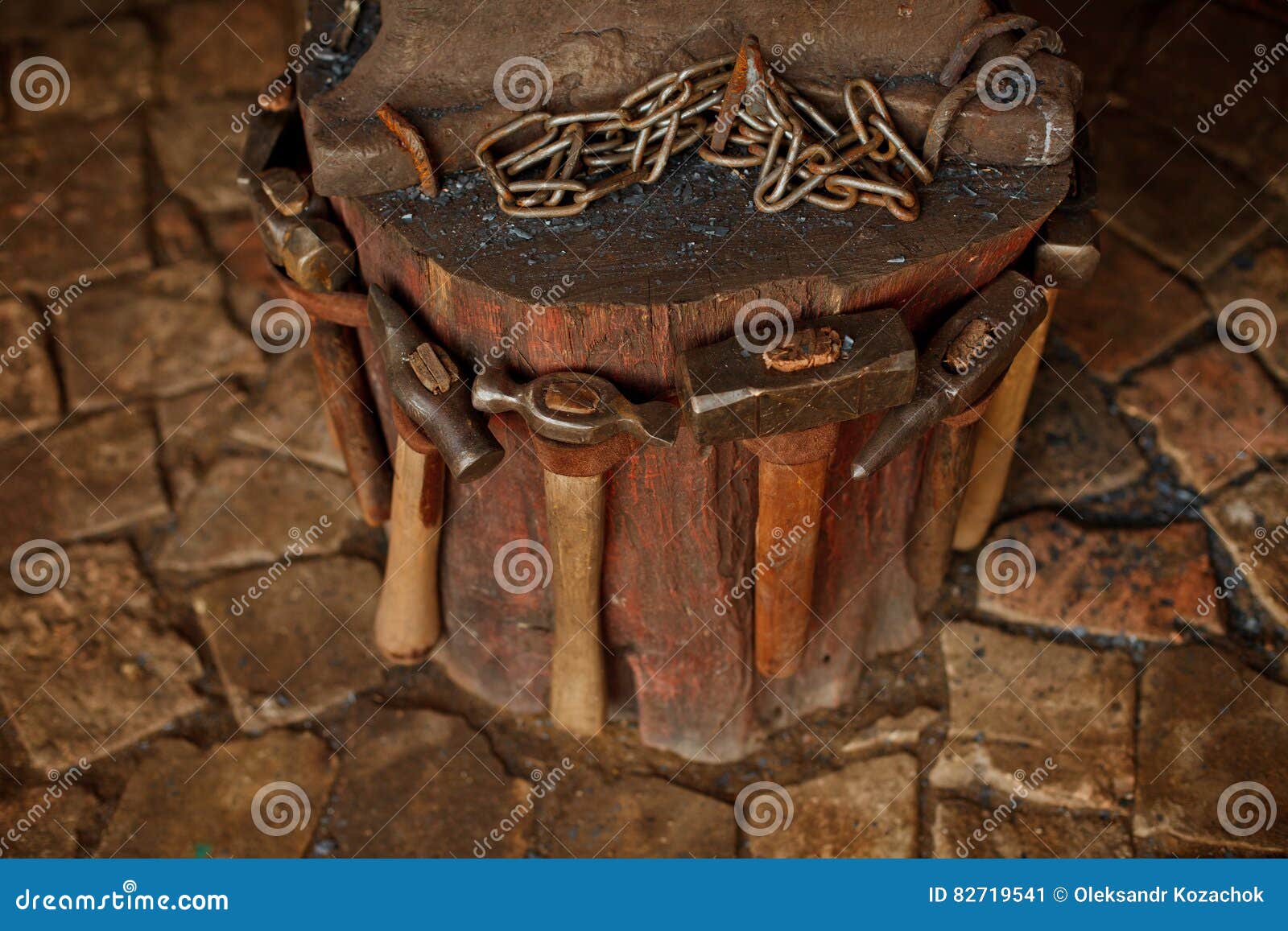 Working Forge of the Blacksmith in Old Shop. Retro Stock Image - Image ...