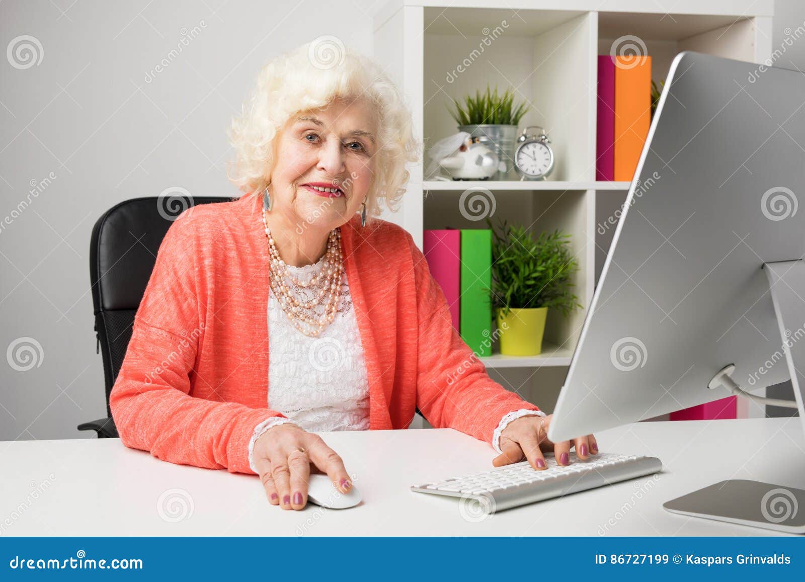 Working Grandma at the Office Sitting by the Computer Stock Image ...