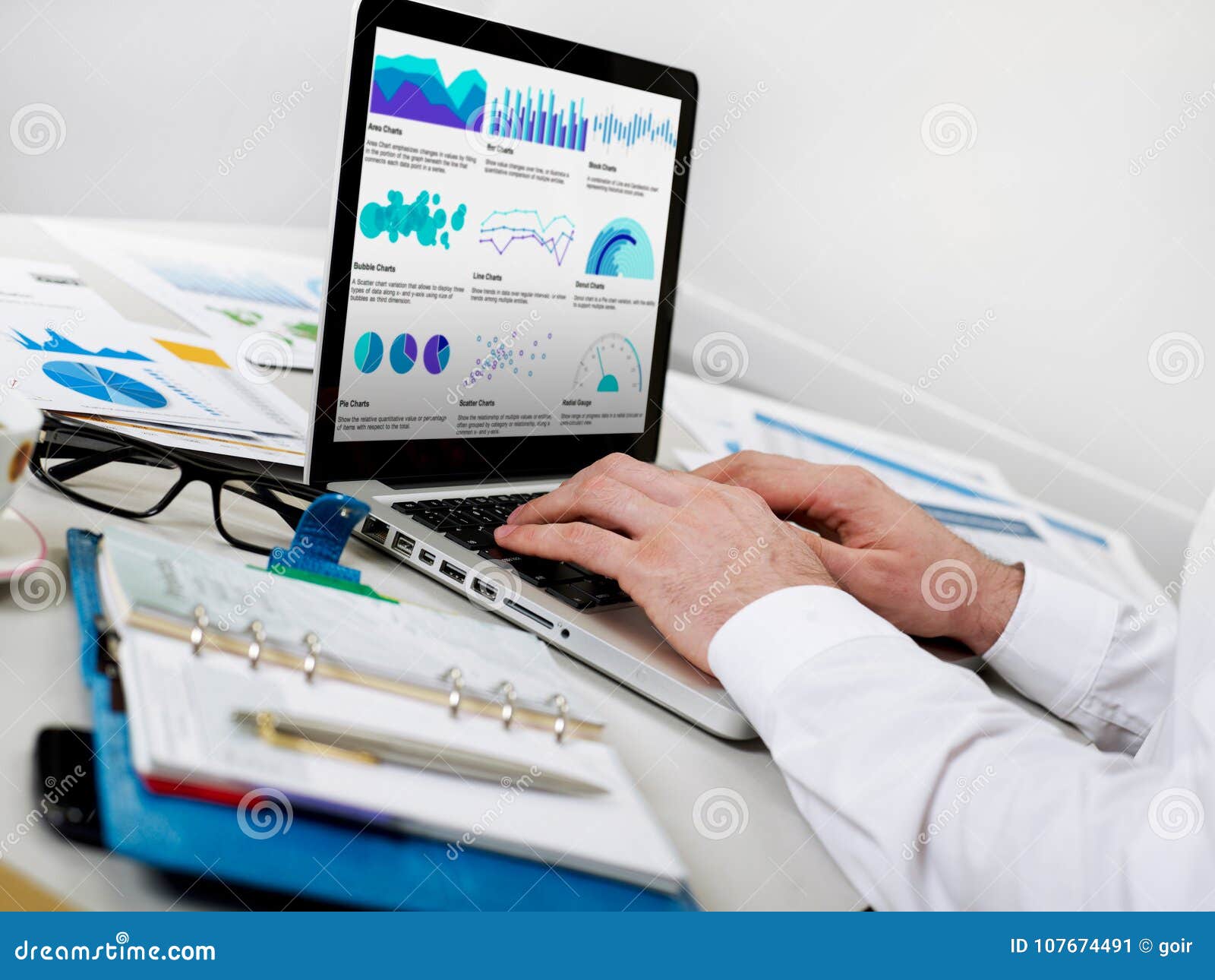 Working on Graphs and Charts Stock Image - Image of money, adult: 107674491