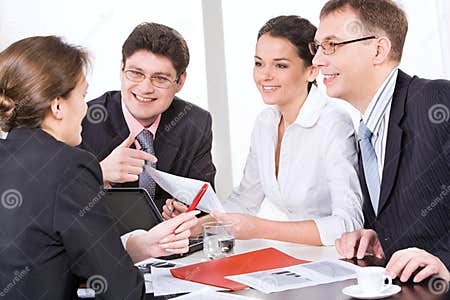 Working in a group stock photo. Image of management, brainstorming ...