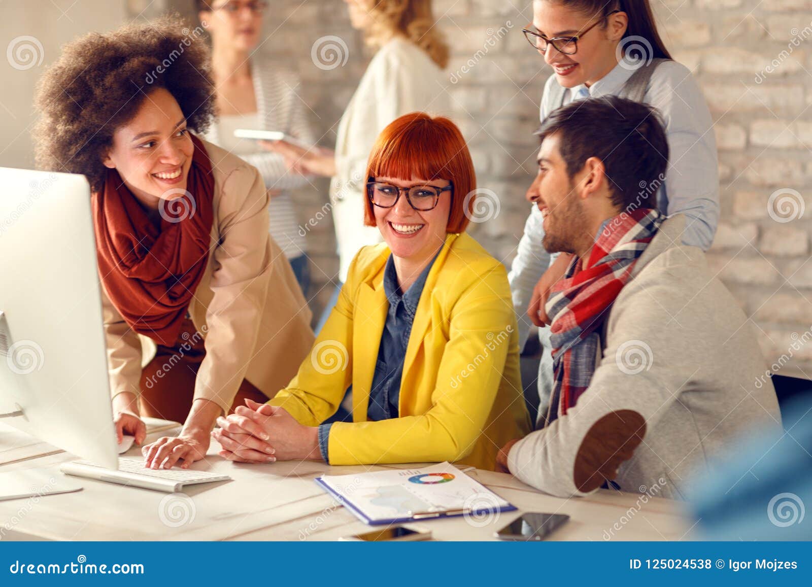 Working Group Working on Computer and Talk Stock Photo - Image of ...