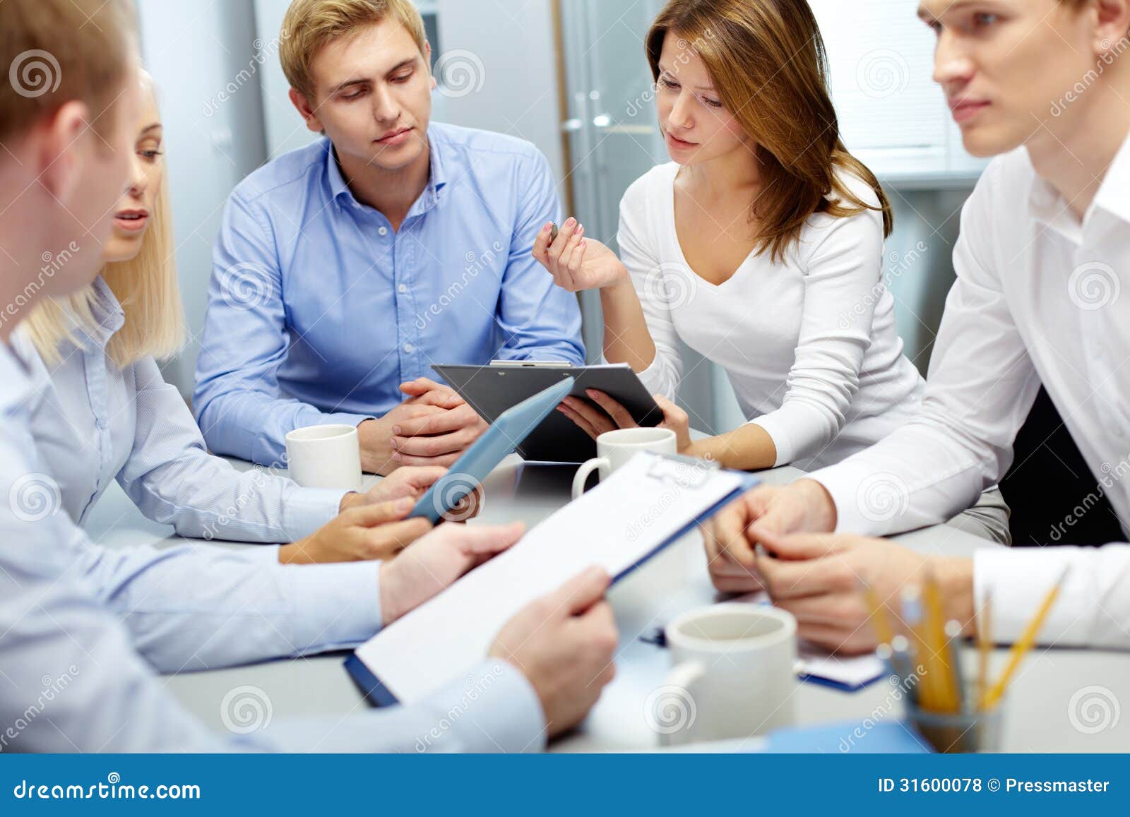 Working in groups stock photo. Image of male, briefing - 31600078