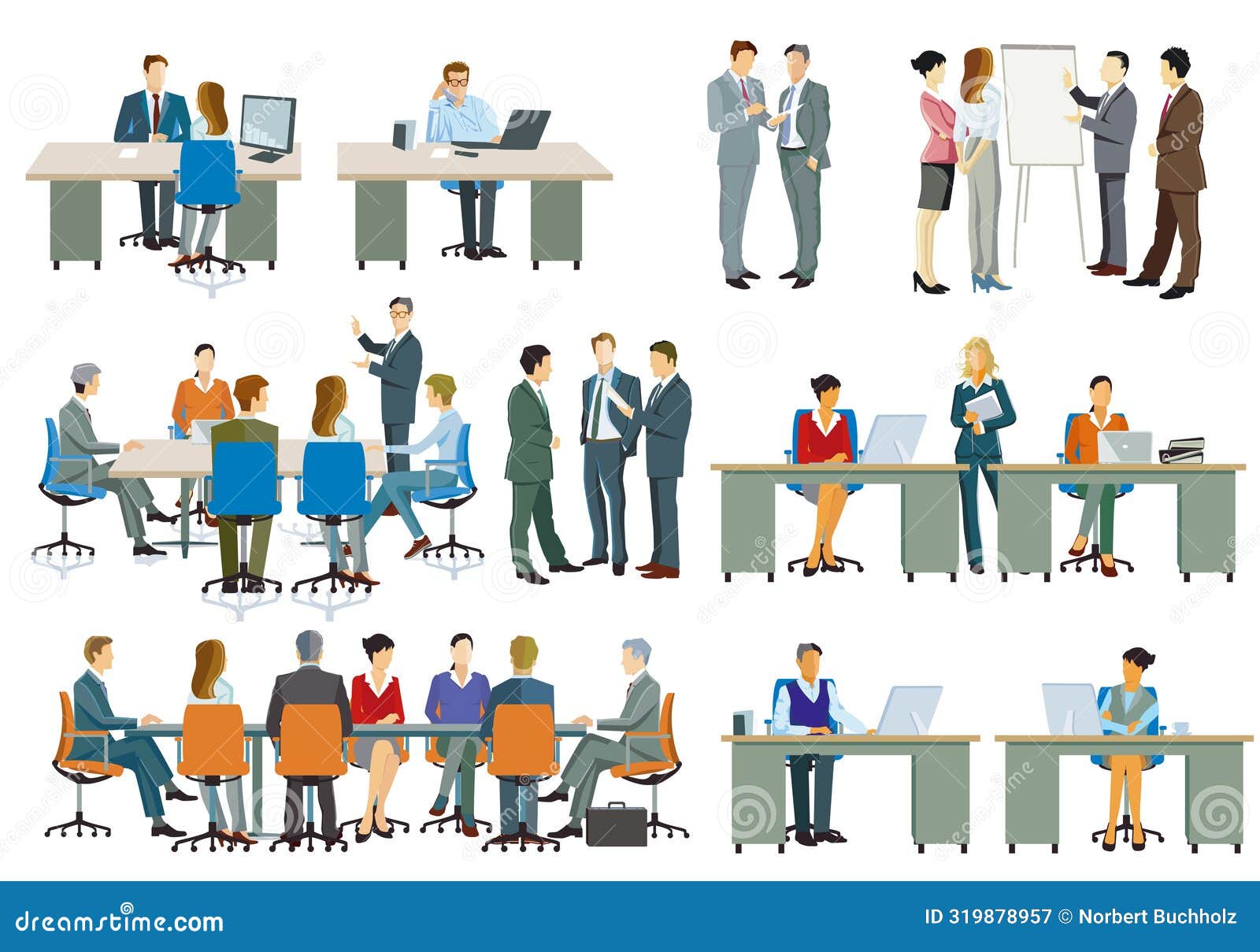 Working Groups of People at the Meeting. Illustration Stock Vector ...