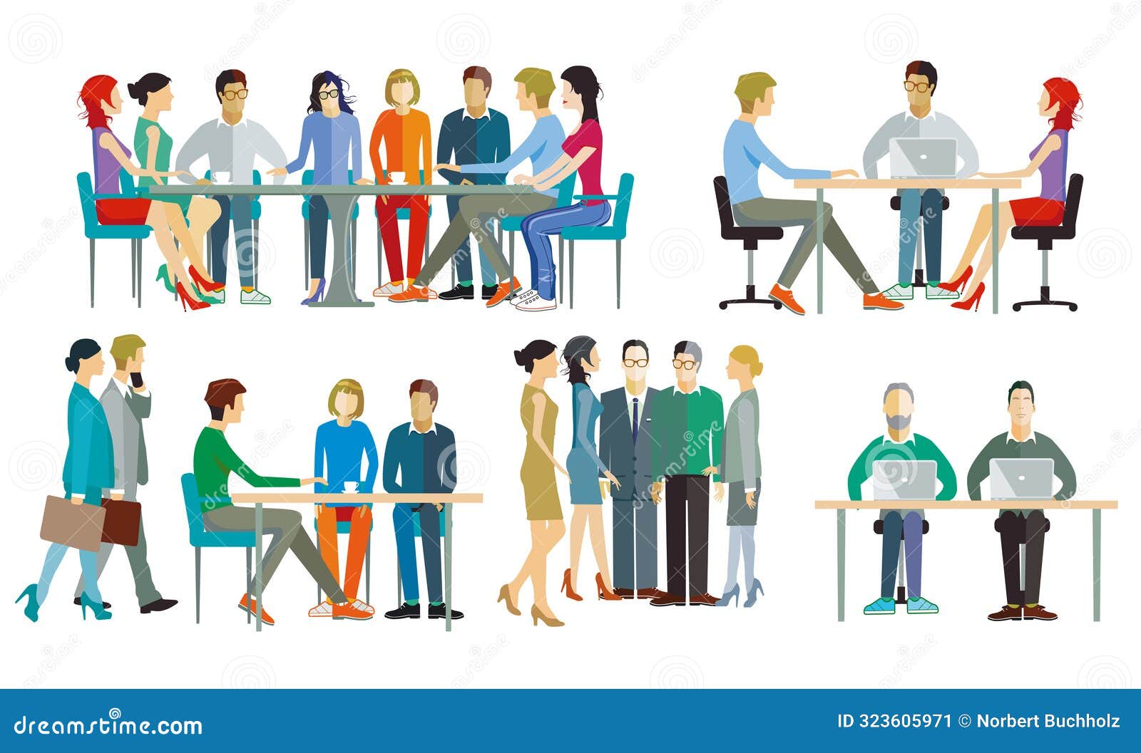 Working Groups of People at the Meeting. Illustration Stock Vector ...
