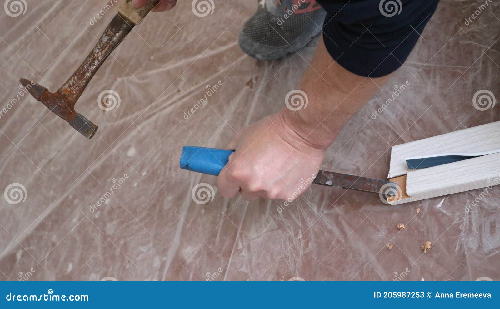 Top View of Carpenter`s Hands with Chisel and Hammer Stock Image ...
