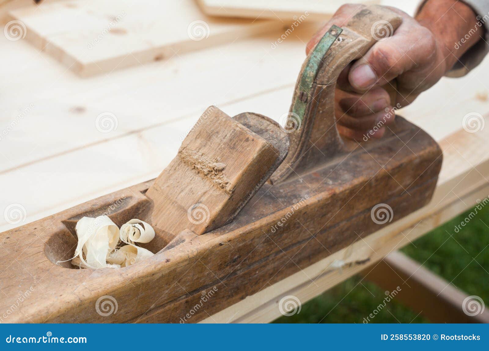 Working with Hand Plane. Joiner`s Carpenter`s Tool Stock Photo - Image ...