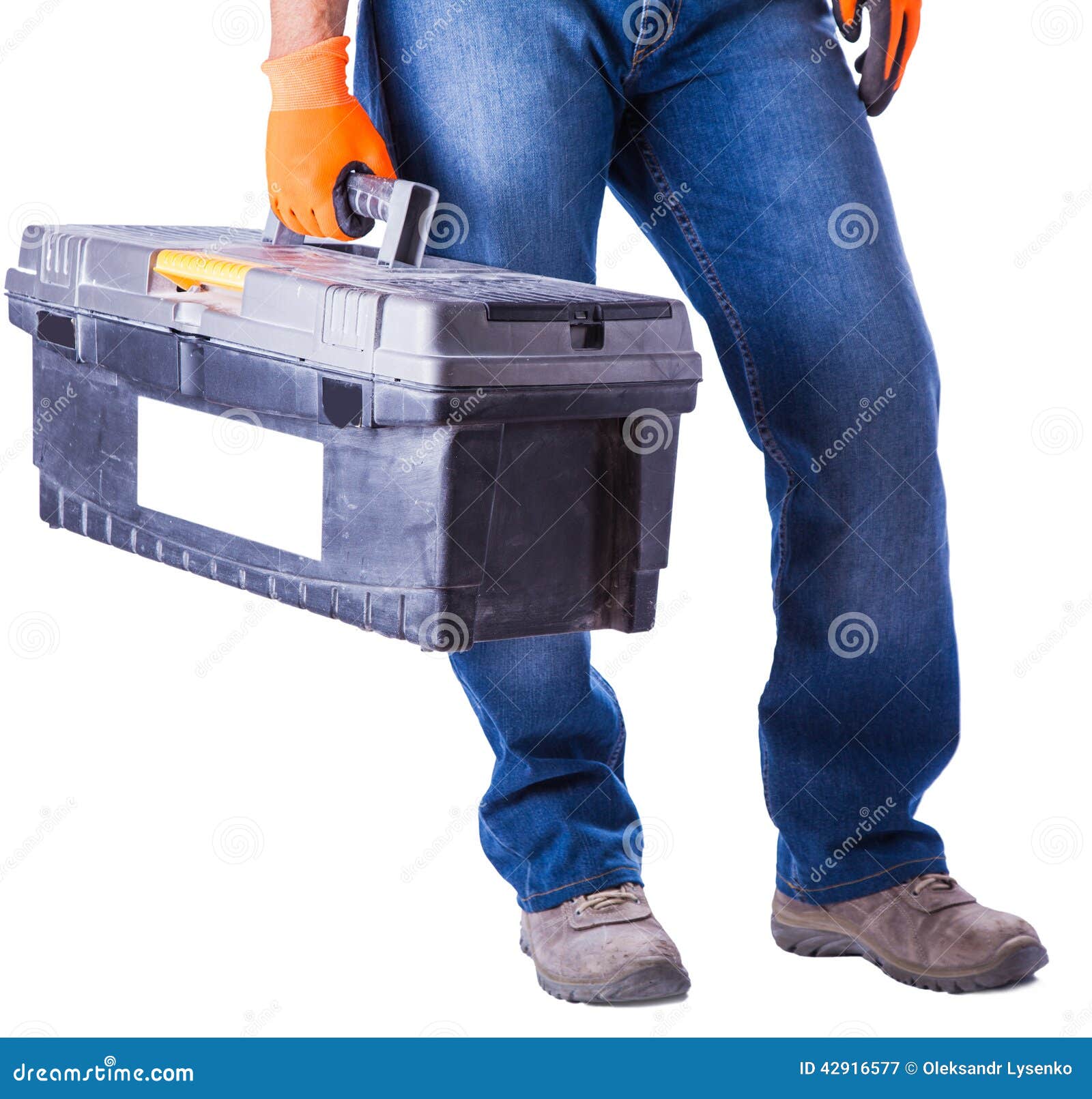 Working in Hands Holds a Box with Tools Stock Image - Image of ...