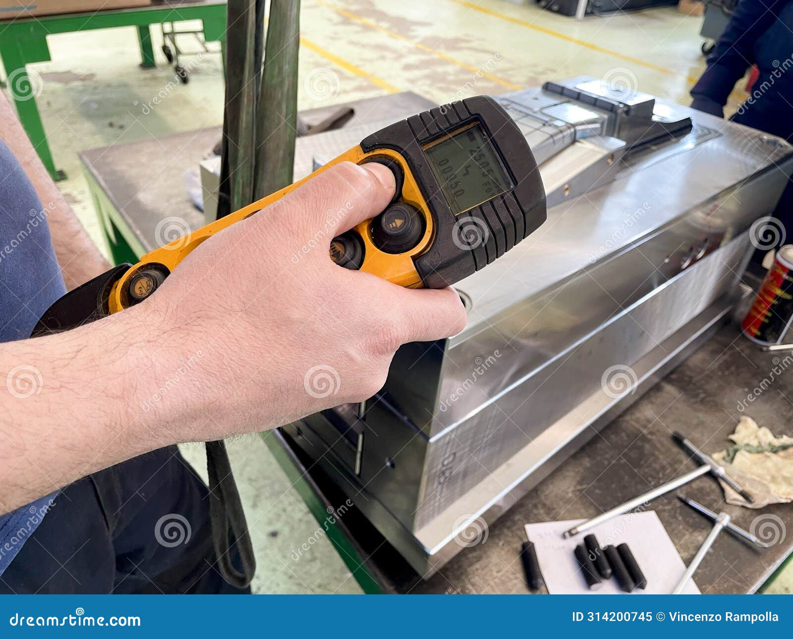 Working Hands, Yellow Remote Control for Overhead Crane Stock Image ...