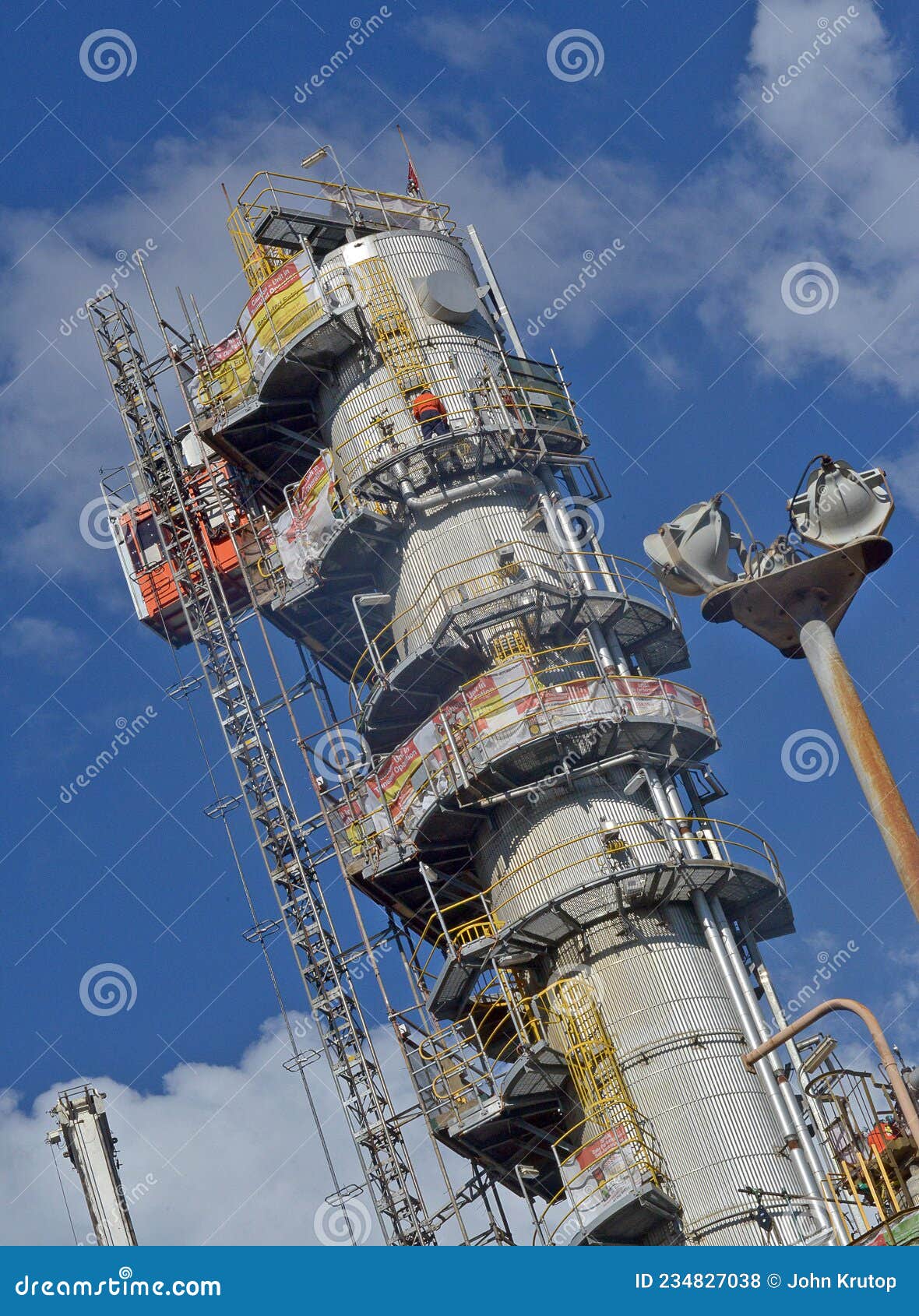Working on a Hign Tower at Refinery during Shutdown Maintenance Stock ...