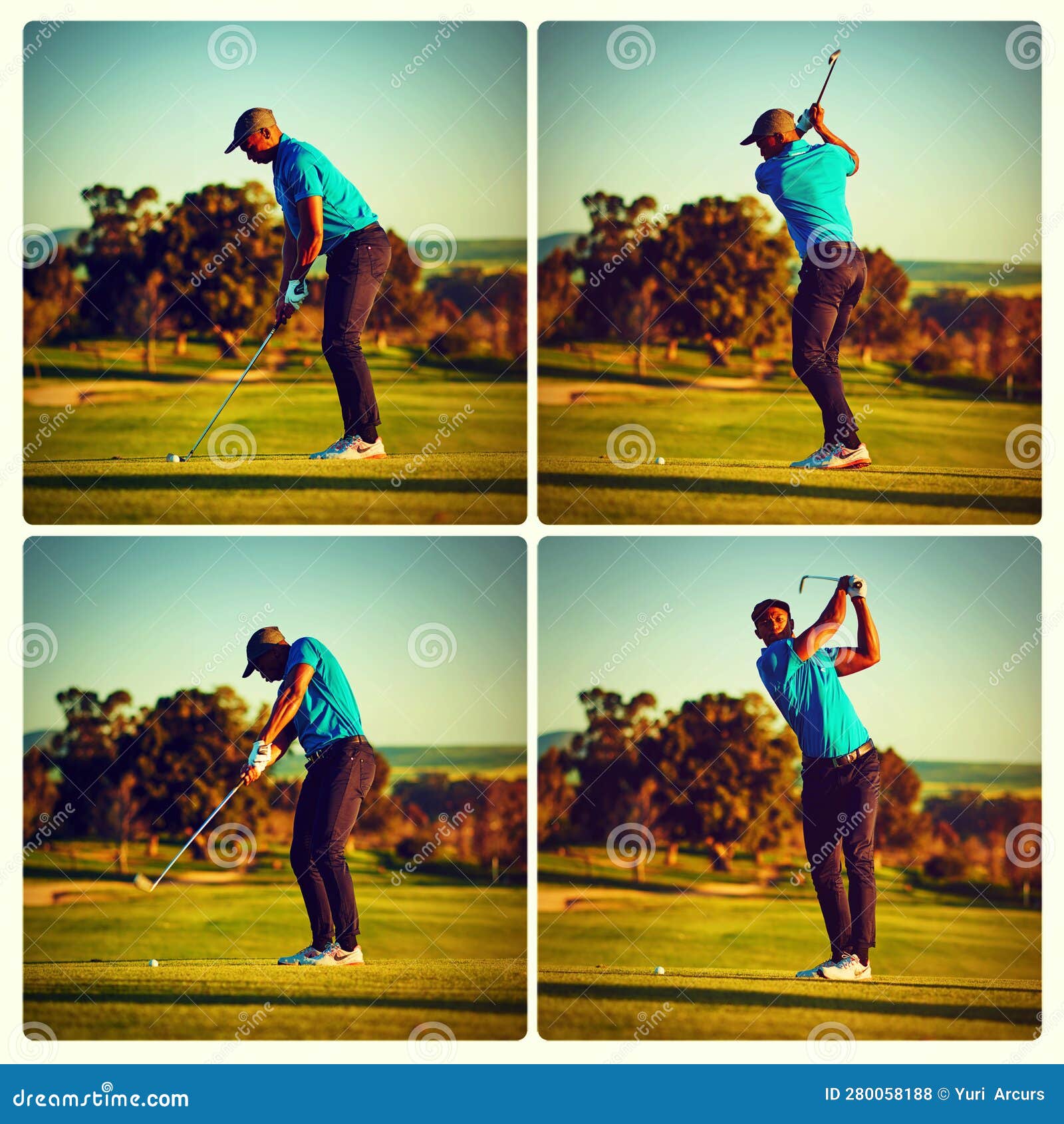 Working on His Swing. Composite Shot of a Young Man Playing Golf. Stock ...