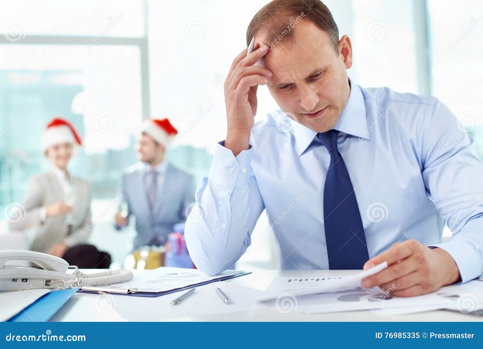 Working on holiday stock image. Image of solving, confusion - 76985335