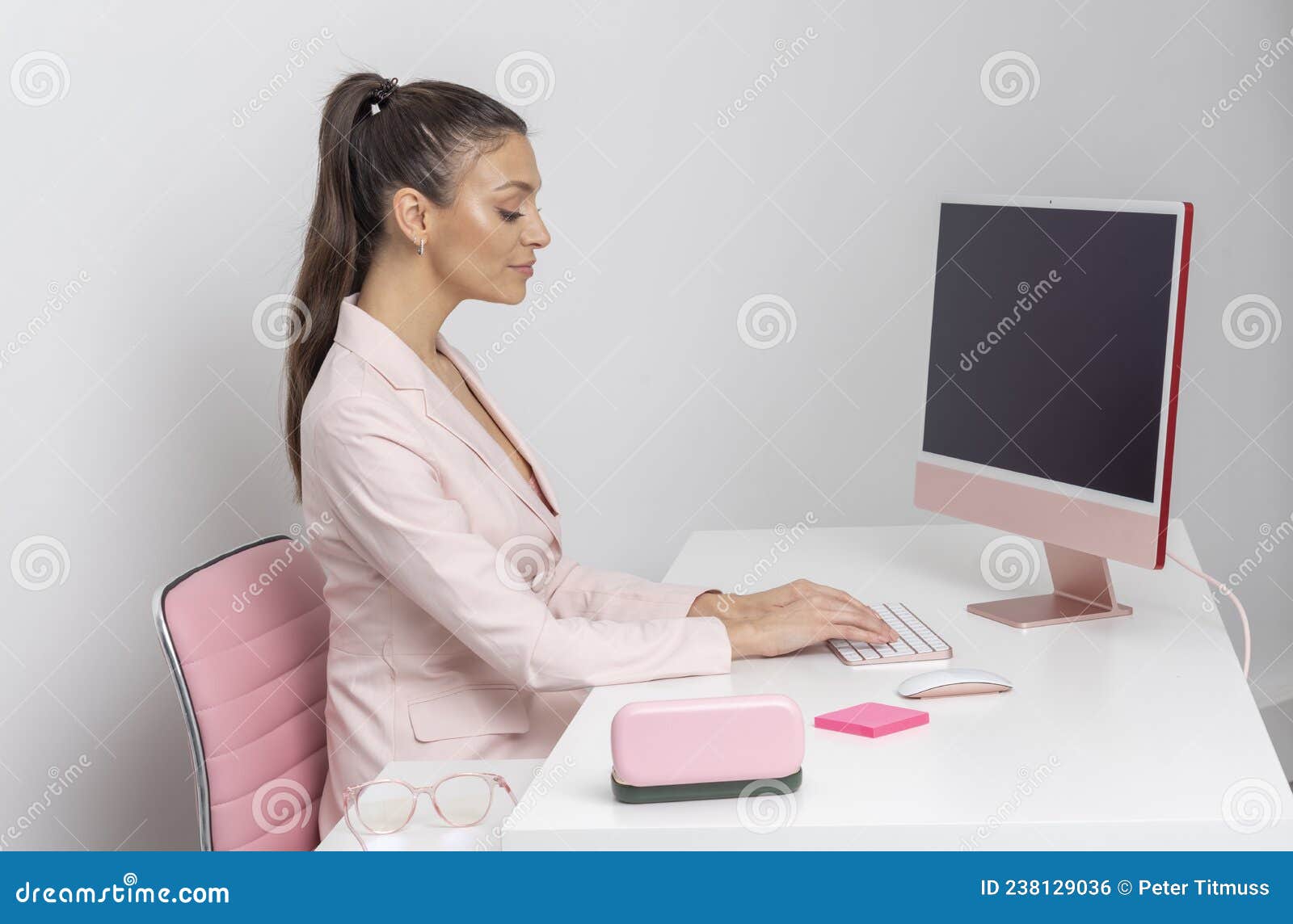 Working from Home, Attractive Woman Using Computer Stock Photo - Image ...