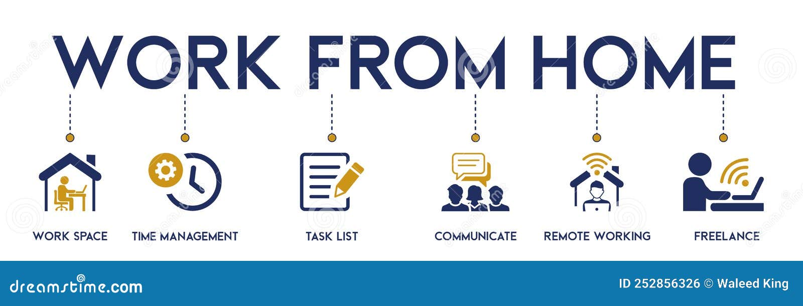 Working from Home - Banner with Icons of Work Space, Stock Vector ...