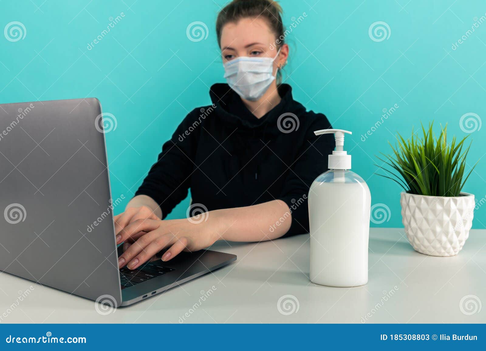 Working at Home on the Computer in Isolation. Stock Image - Image of ...
