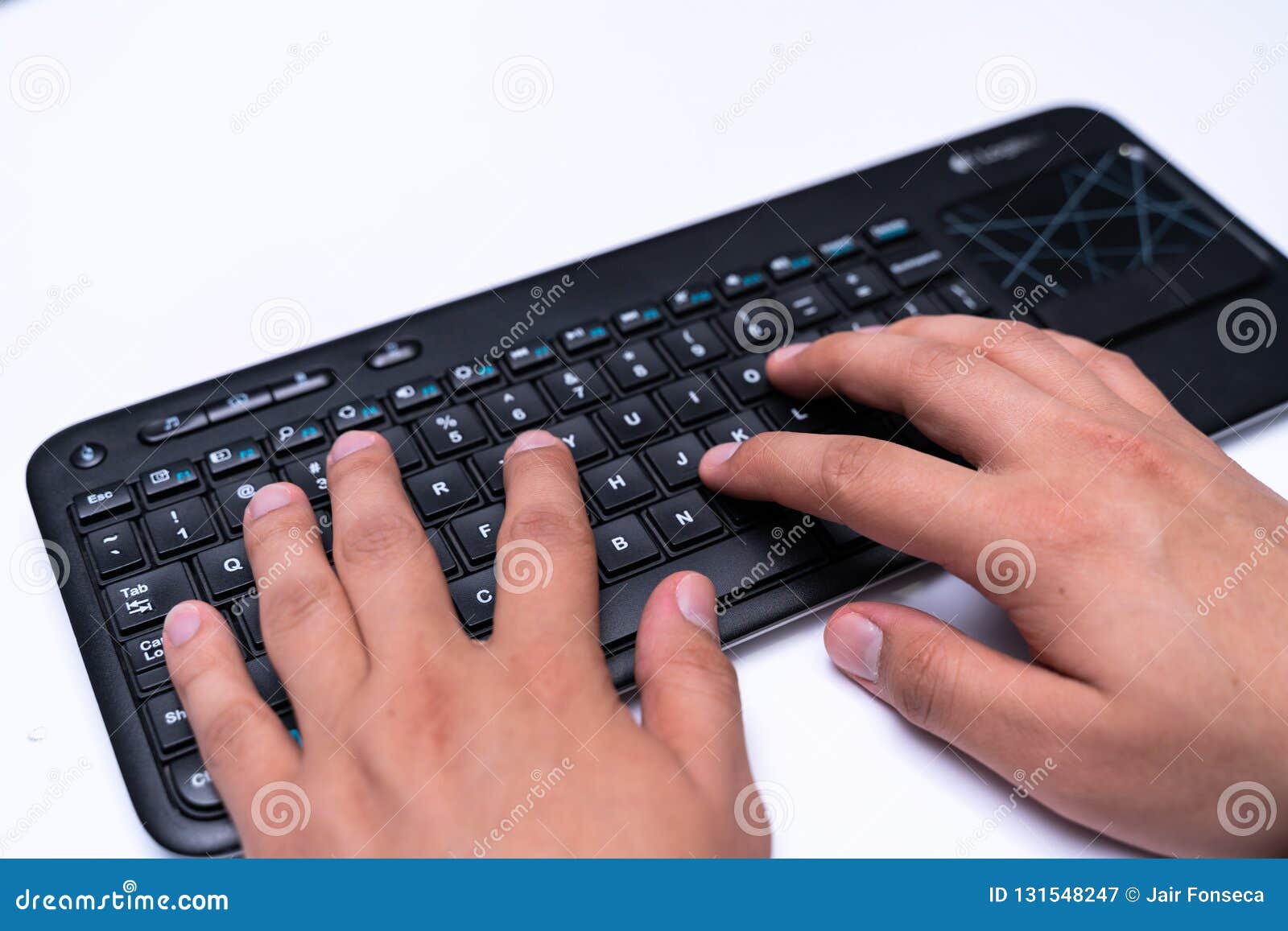 Working at Home with Laptop Men Writing a Blog. Typing on a Keyboard ...