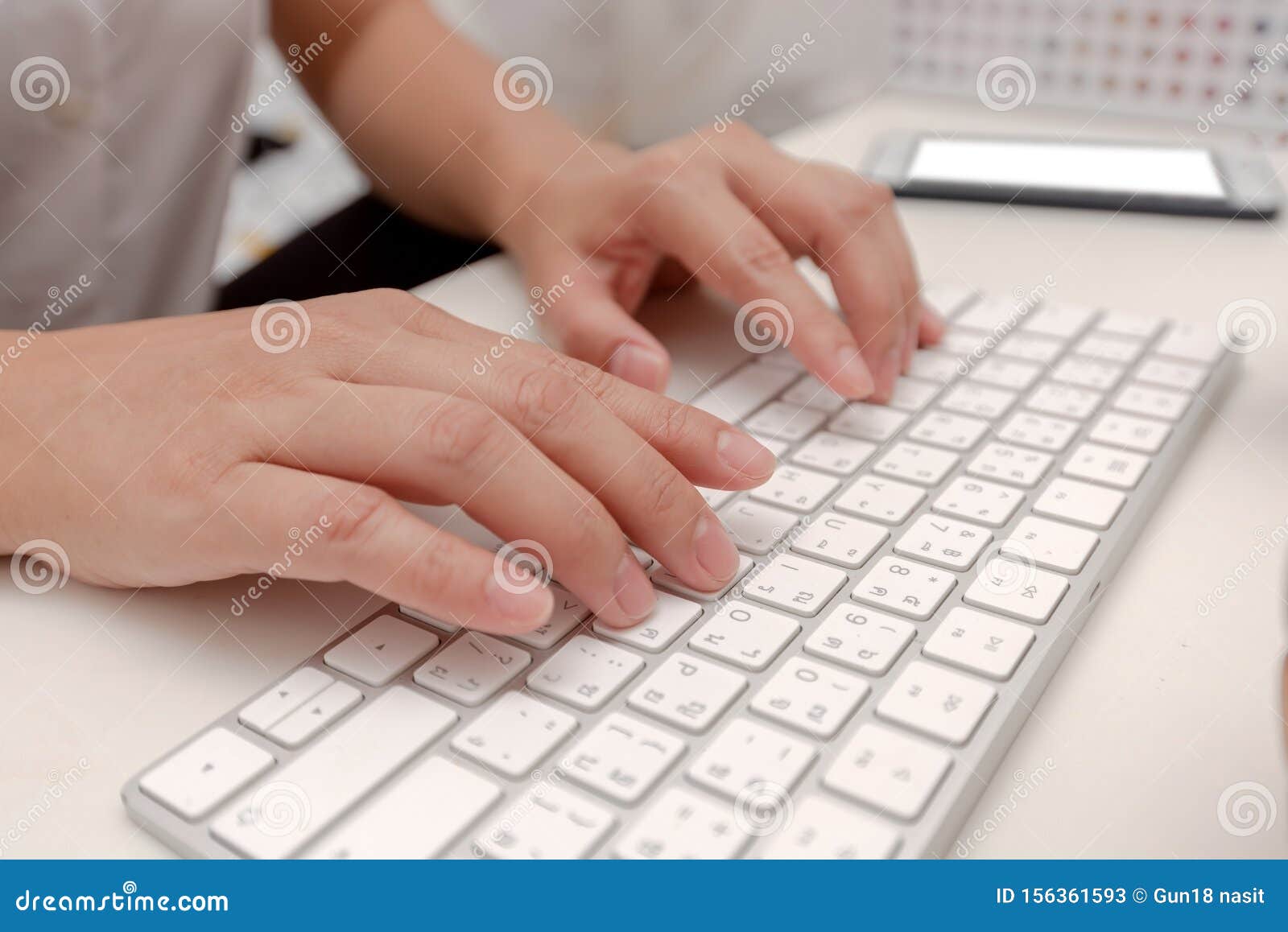 Working at Home Office Hand on Keyboard Close Up Stock Image - Image of ...