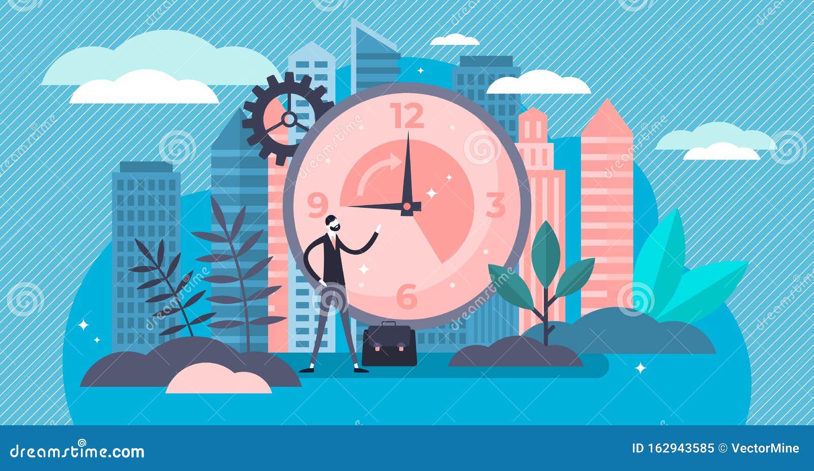 Working Hours Vector Illustration. Tiny Classical Workweek Persons ...