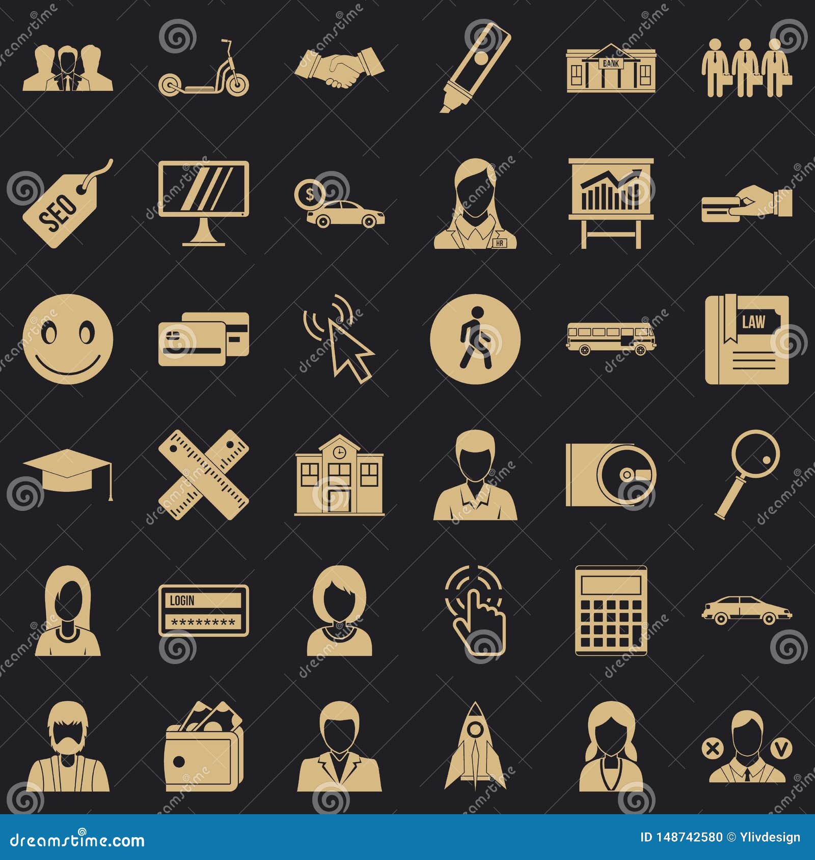 Working Icons Set, Simple Style Stock Vector - Illustration of coin ...