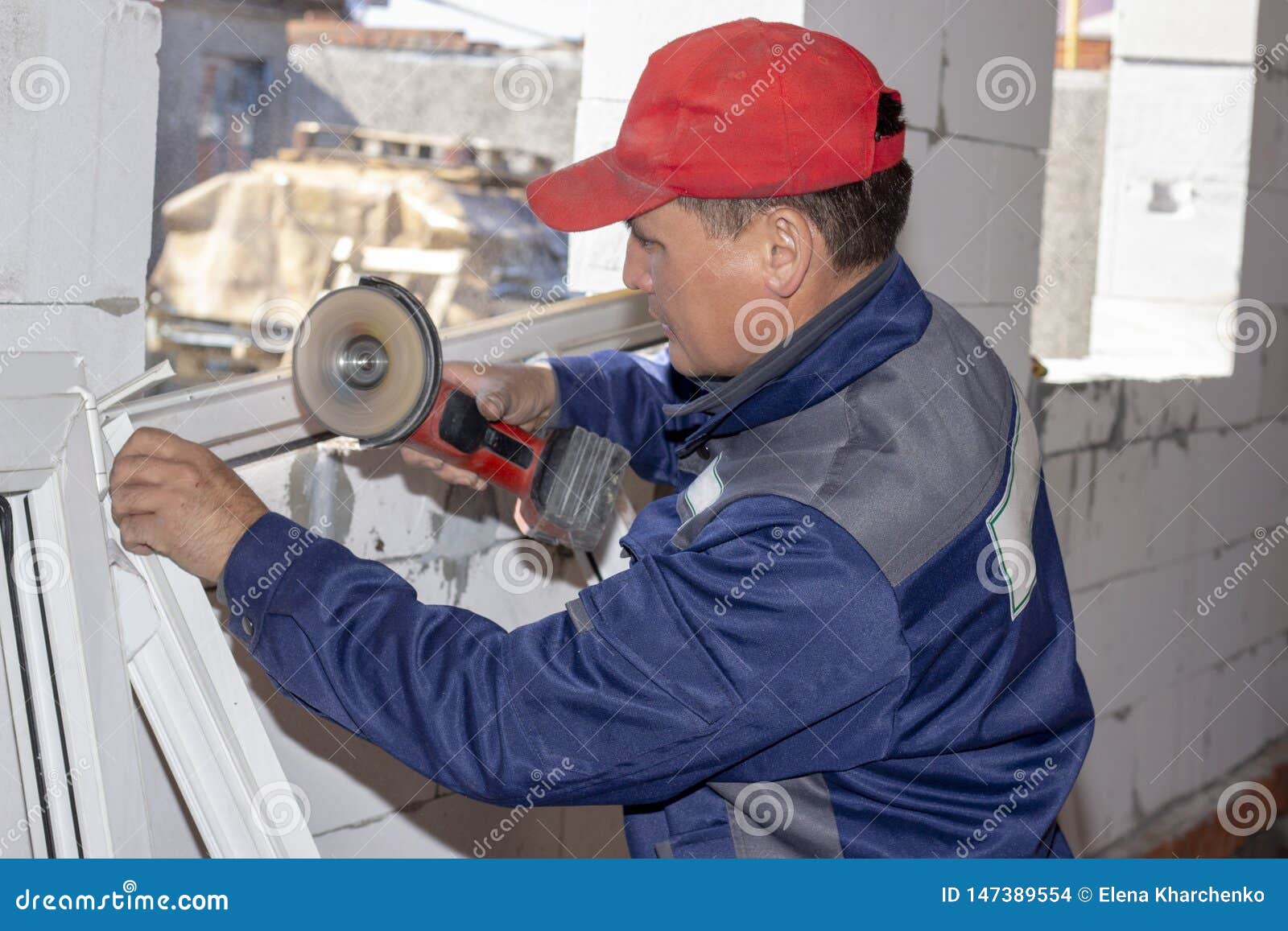 Working Installation Plastic Window Working Saws Building a House Stock ...