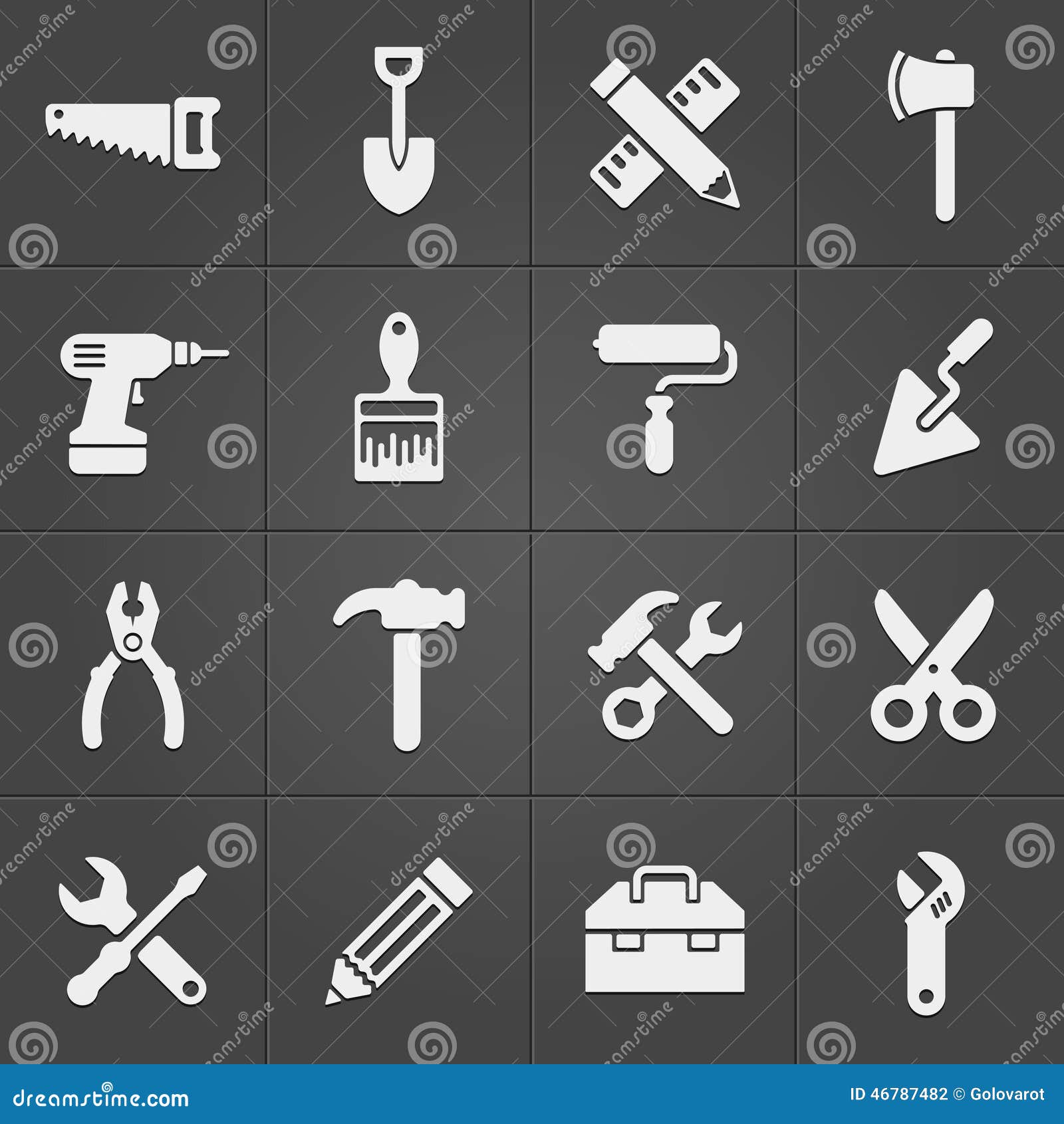 Working Instrument Tool Icons on Black. Vector Stock Vector ...