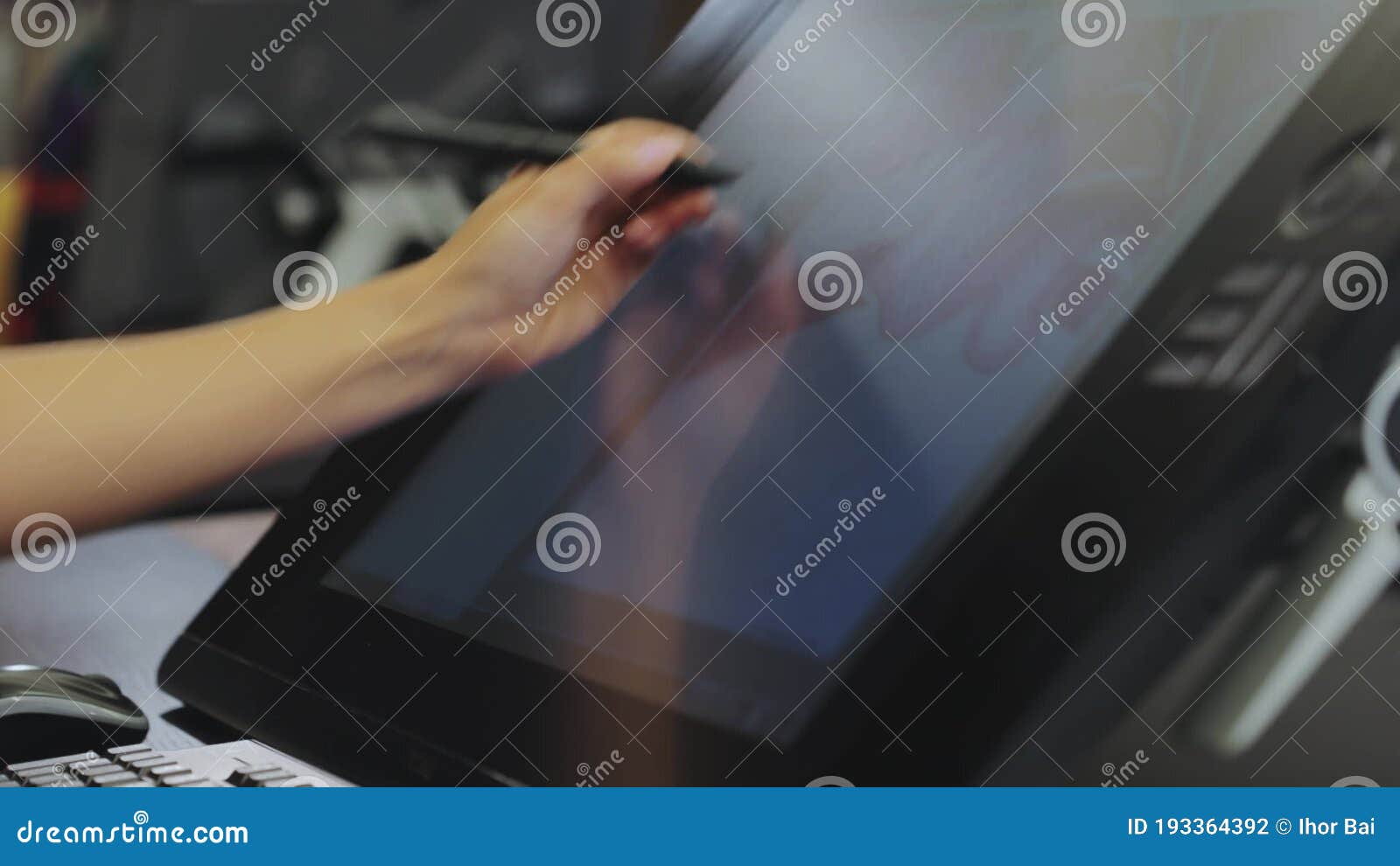 The Designer Draws on a Graphics Tablet. Working with Interactive Pen ...