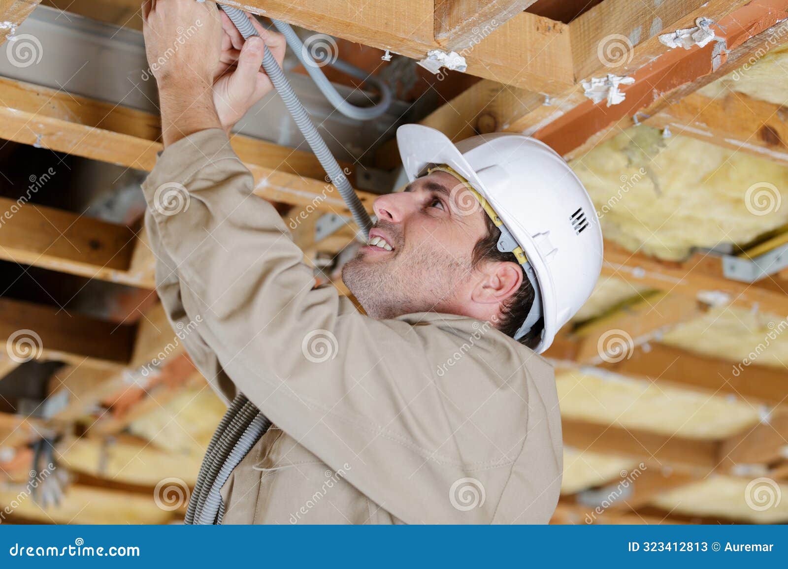 Working on Interior Ceilings for Builders Stock Image - Image of motor ...