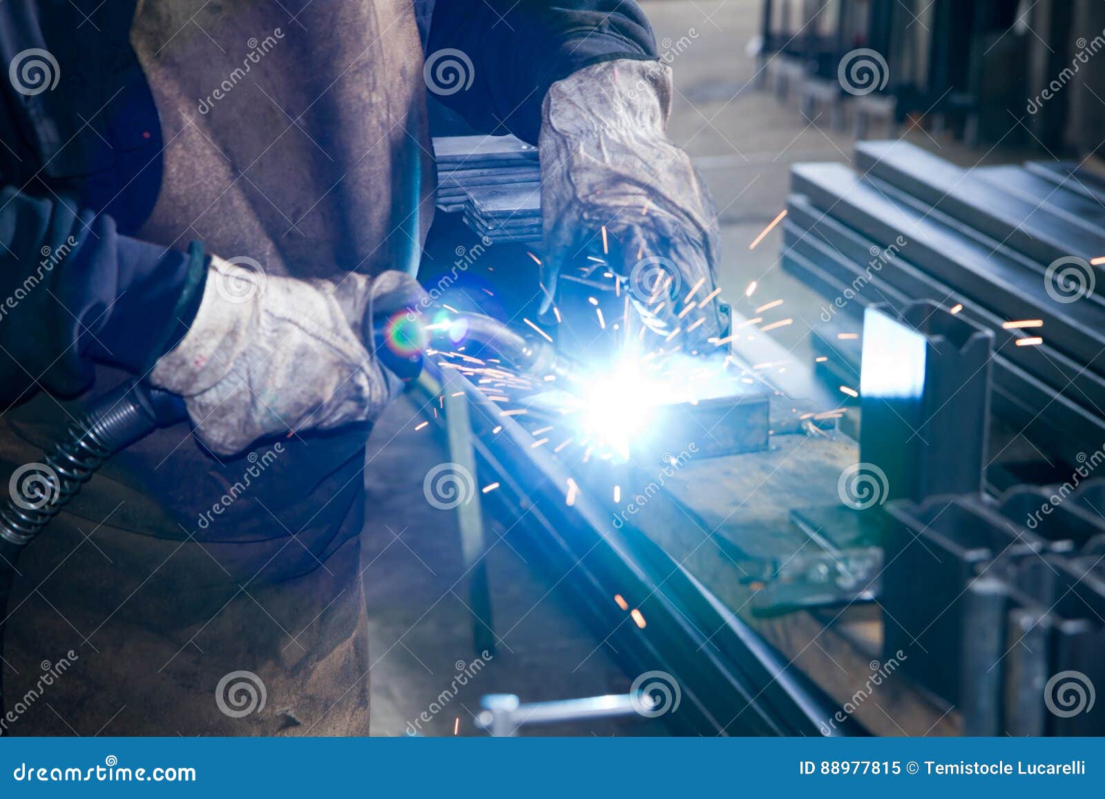 Working the iron stock image. Image of welder, spark - 88977815