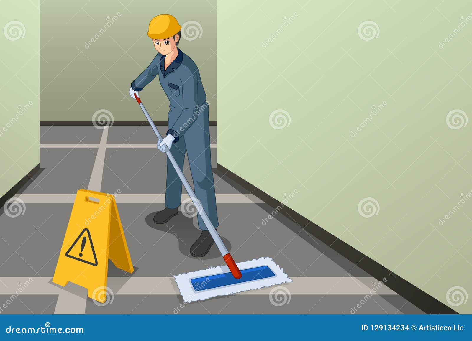 Working Janitor Mopping the Floor Illustration Stock Vector ...