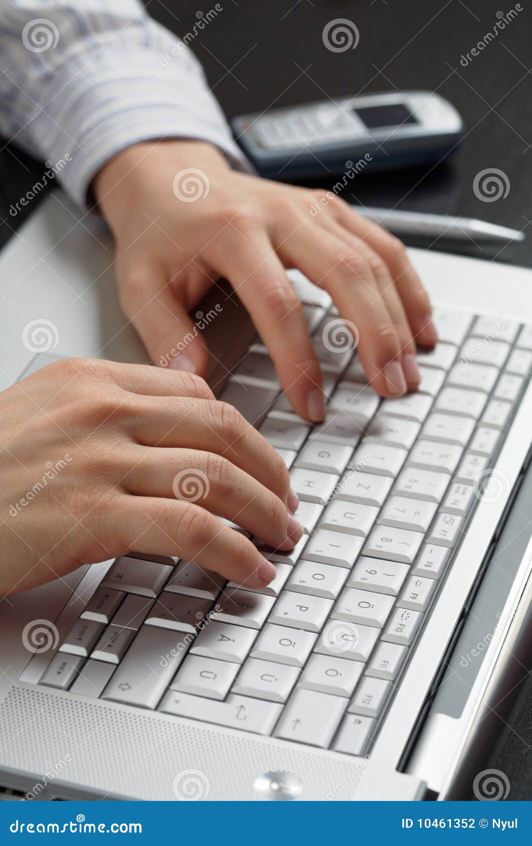 Working on laptop stock photo. Image of hand, portable - 10461352