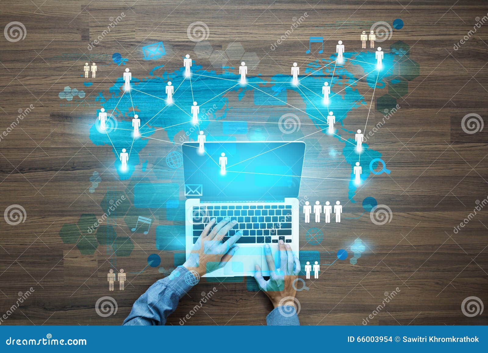 Working on Laptop Computer PC with Modern Technology Stock Illustration ...