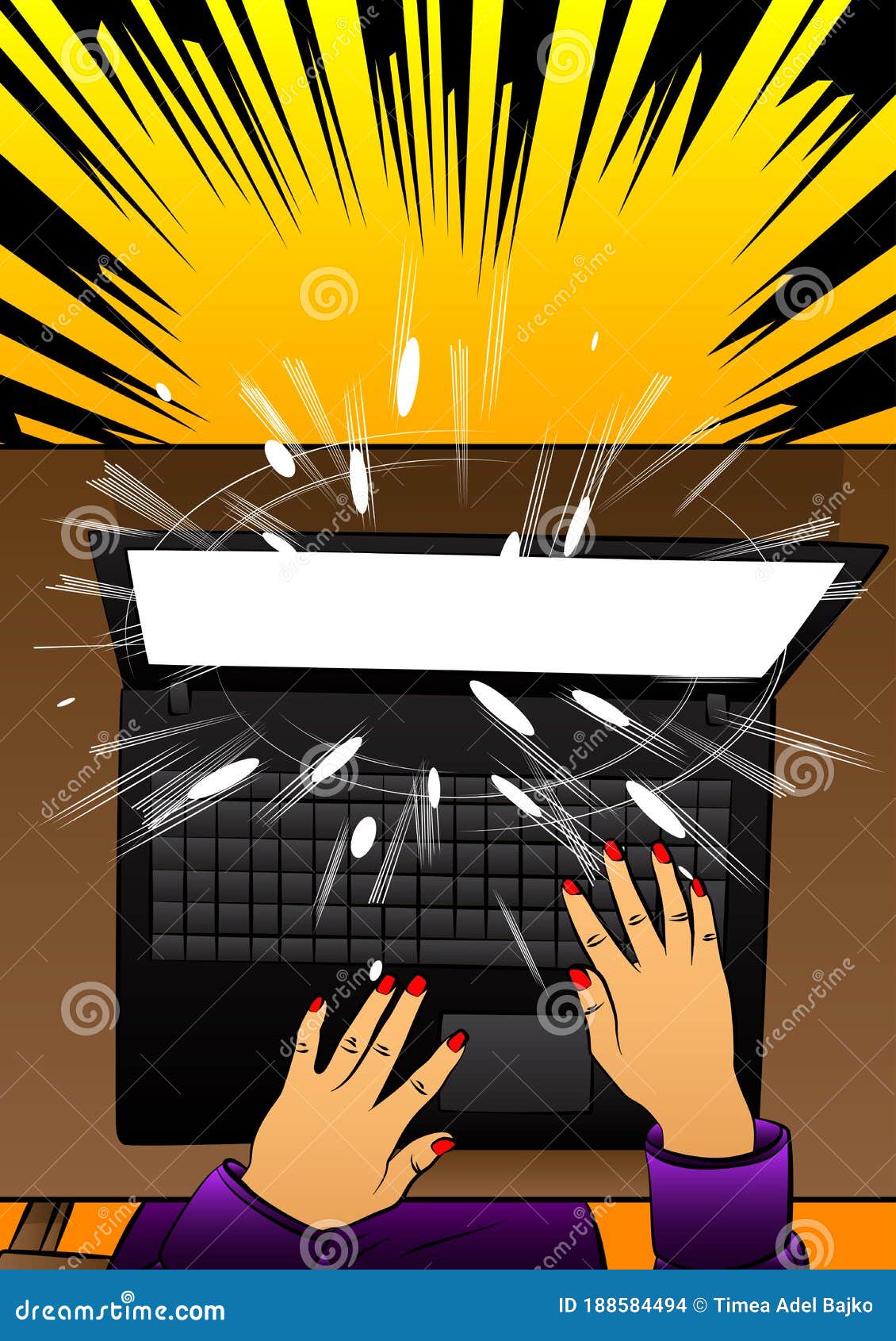 Working on a Laptop Computer from Top View. Stock Vector - Illustration ...