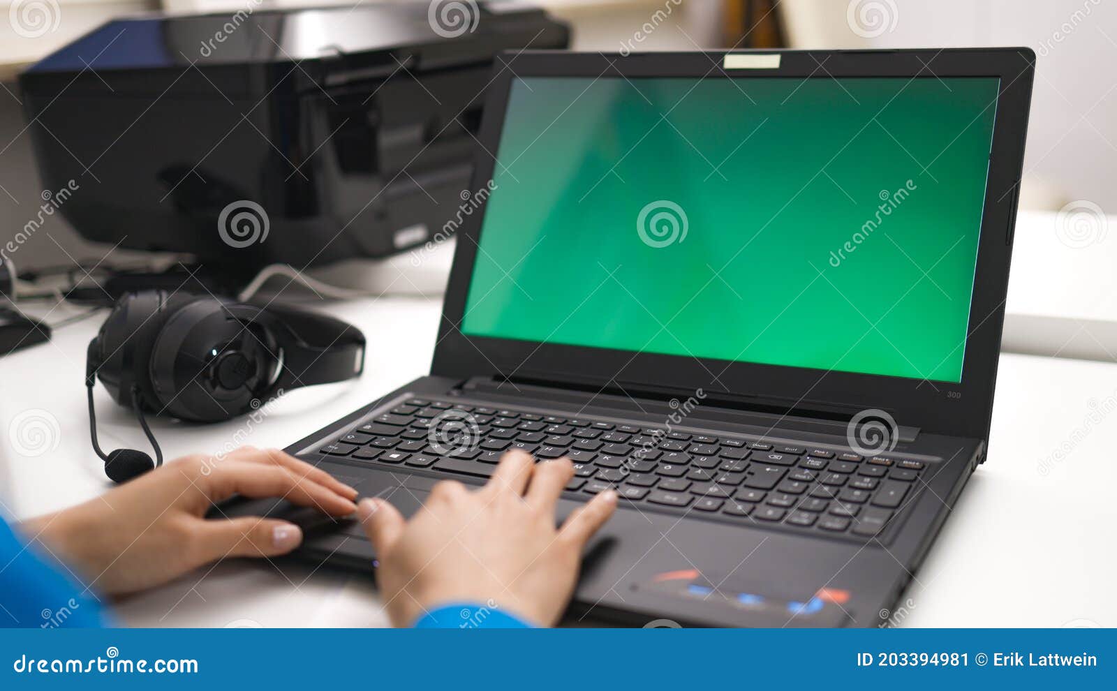 Working with a Laptop - Green Screen Shot Stock Image - Image of ...