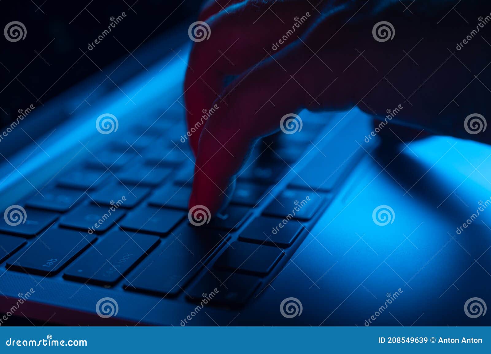 Working on a Laptop, Neon Light. Concept of Freelance, Cyber Attack ...