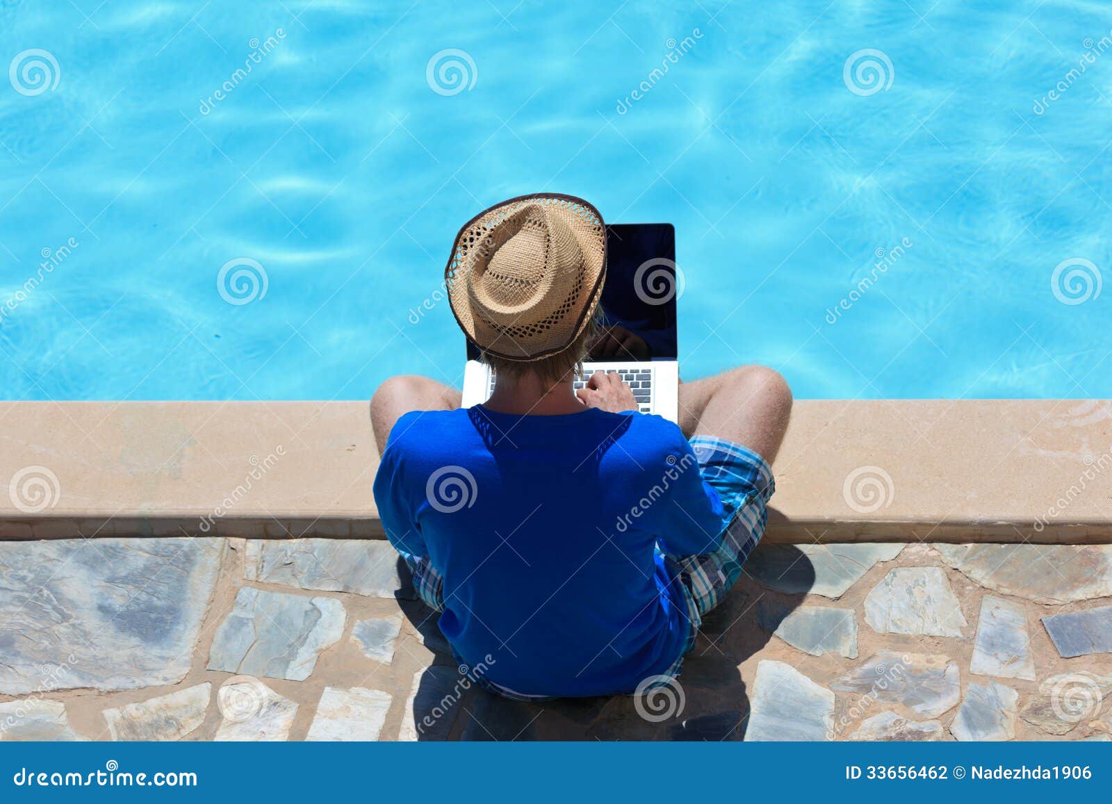 Working on Laptop at the Pool Stock Photo - Image of resort, internet ...