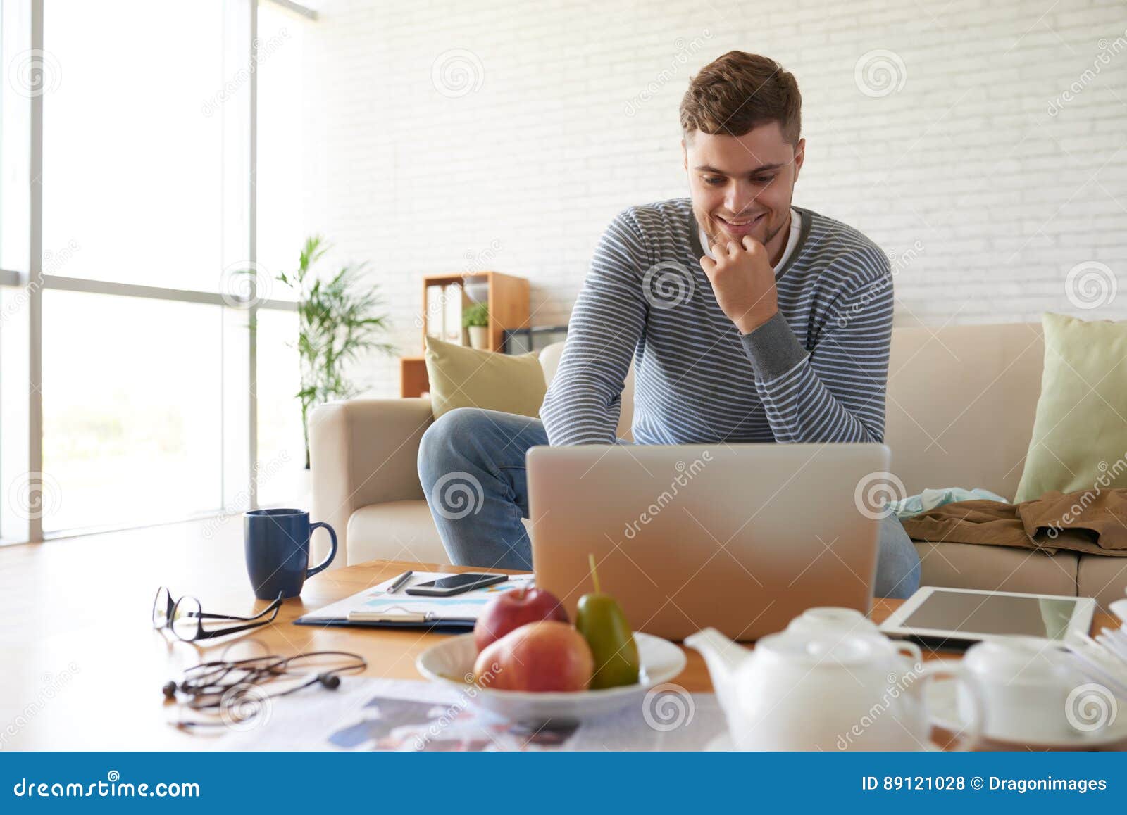 Working on laptop stock photo. Image of table, computer - 89121028