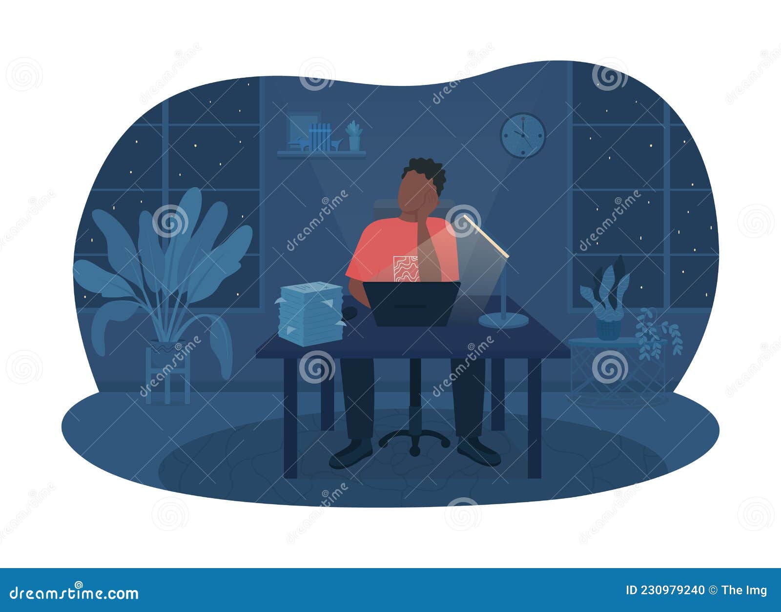 Working Late at Night 2D Vector Isolated Illustration Stock Vector ...