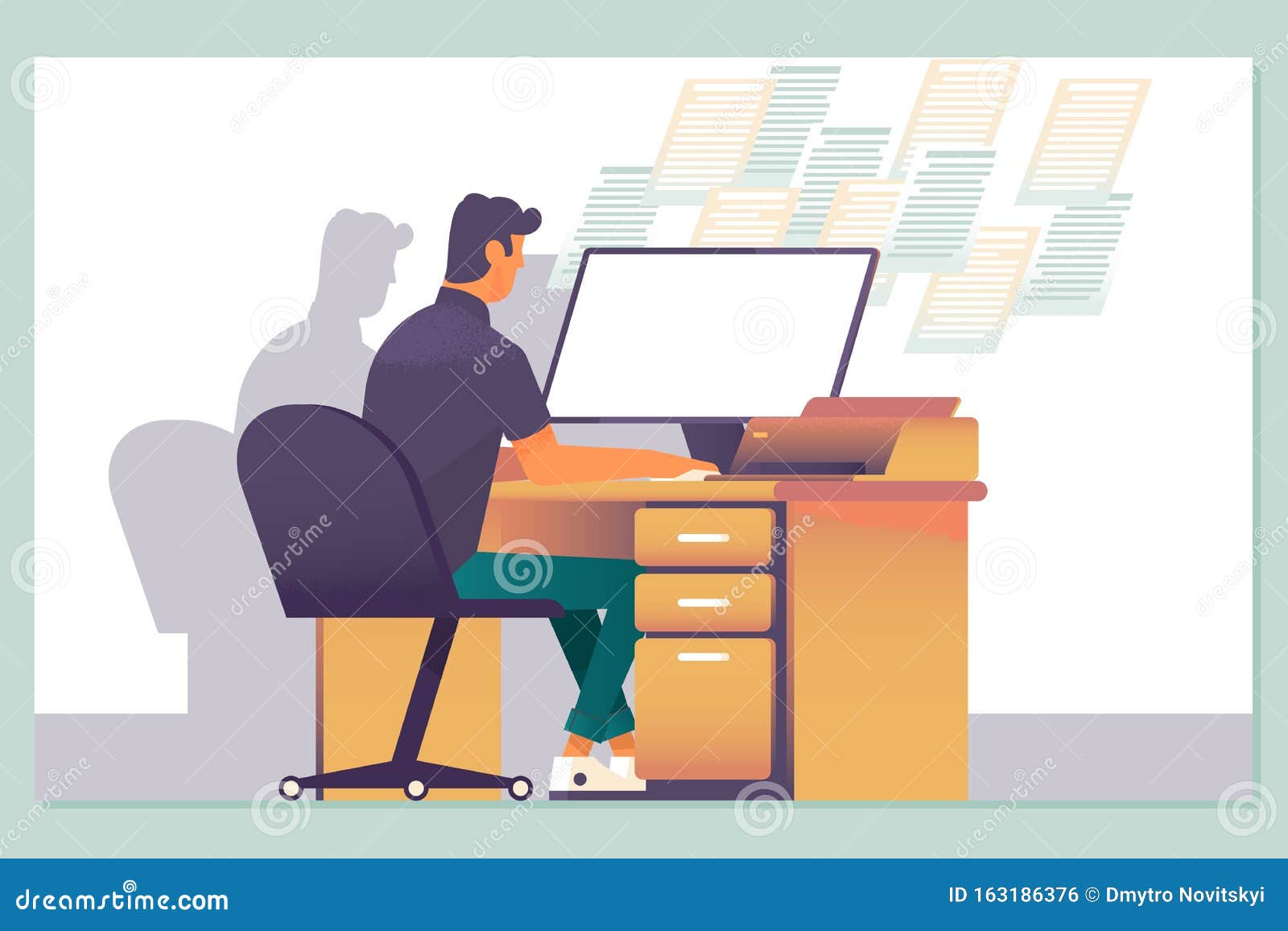 Working Late, Overtime Office Work and Computer Worker Nights. Vector ...