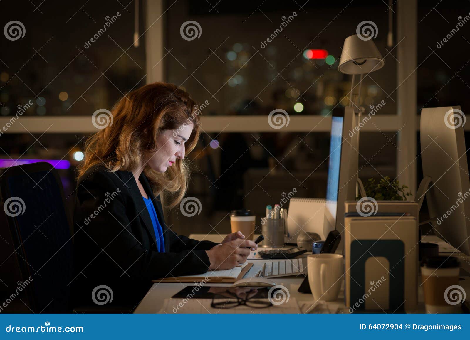 Working late stock photo. Image of business, lady, late - 64072904