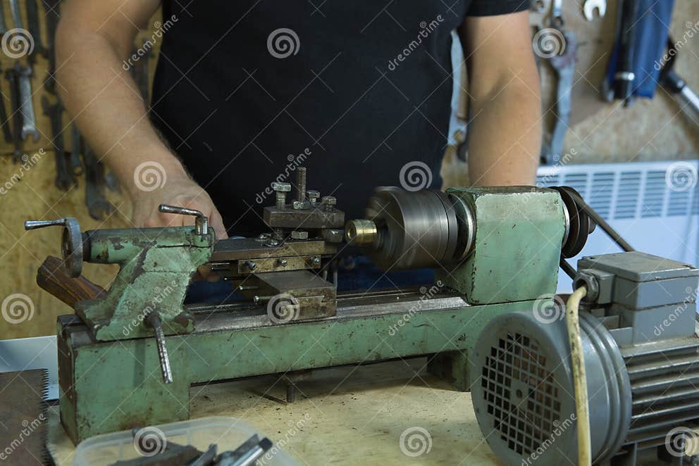 Working on a Lathe. the Machine is Ready for Work. the Mechanism is at ...
