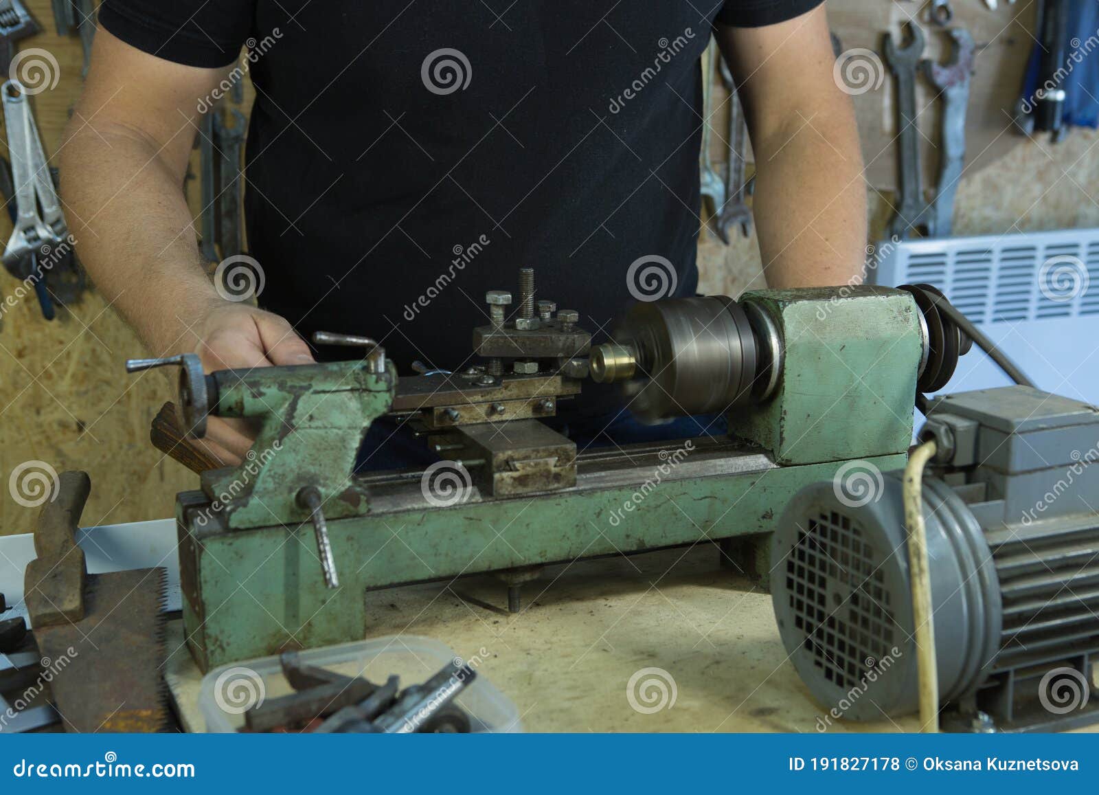 Working on a Lathe. the Machine is Ready for Work. the Mechanism is at ...