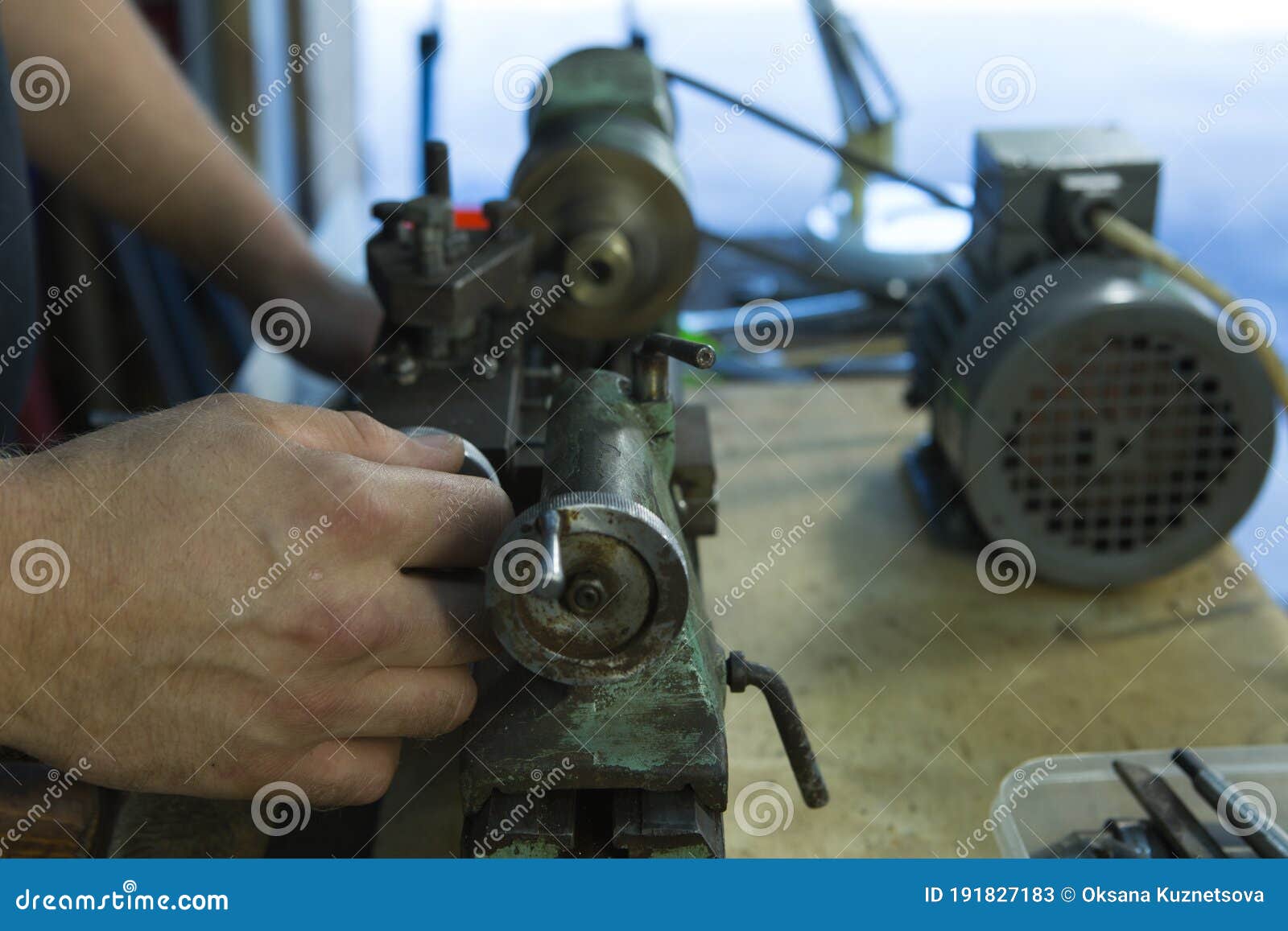Working on a Lathe. the Machine is Ready for Work. the Mechanism is at ...