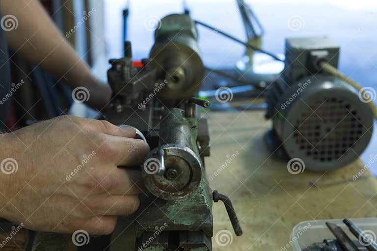Working on a Lathe. the Machine is Ready for Work. the Mechanism is at ...