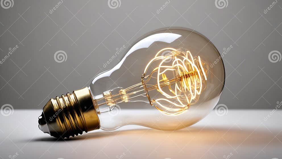 A Working Light Bulb on a White Table Stock Illustration - Illustration ...