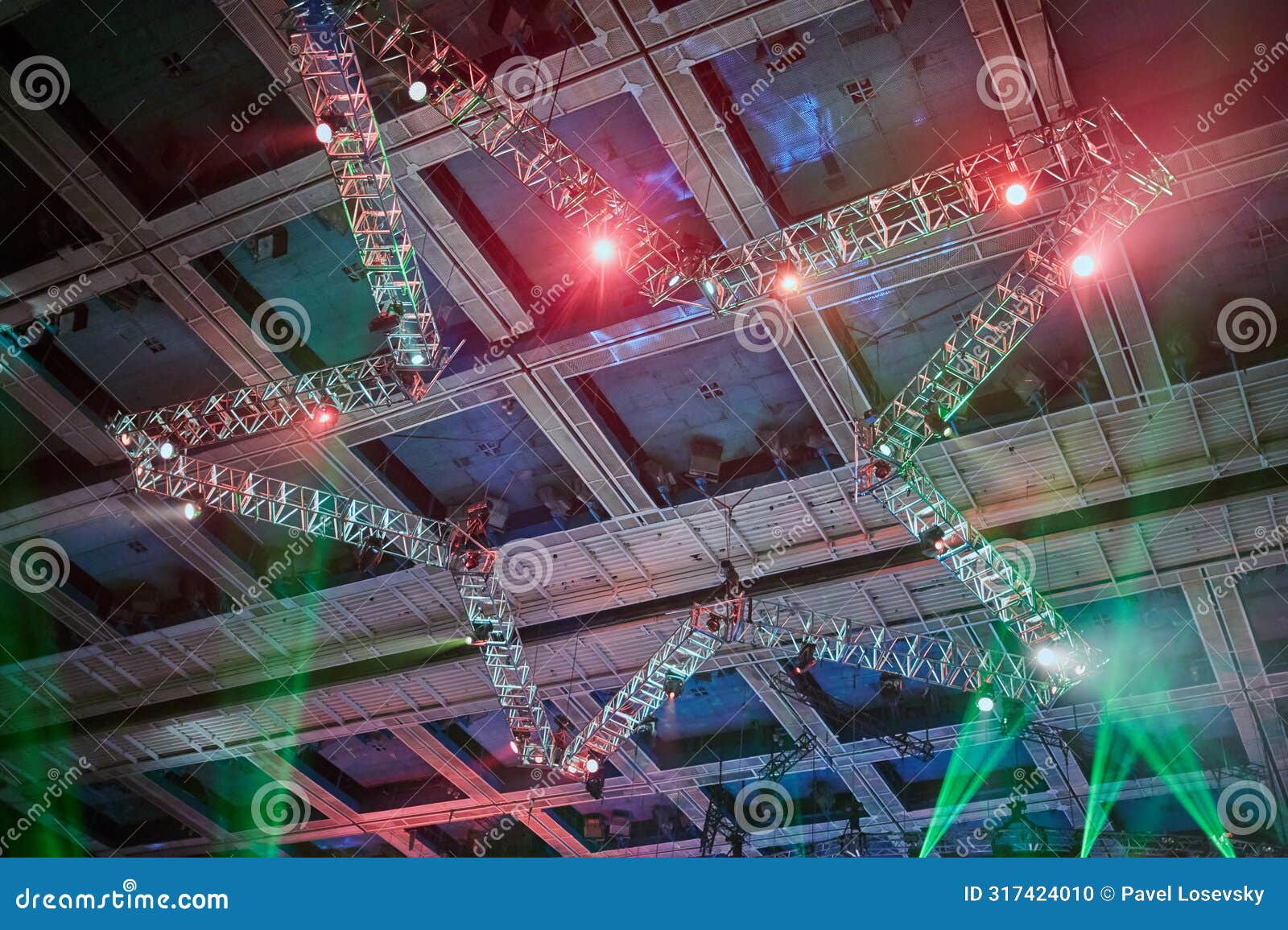 Working Light Devices and Beams of Color Lights at Stock Photo - Image ...