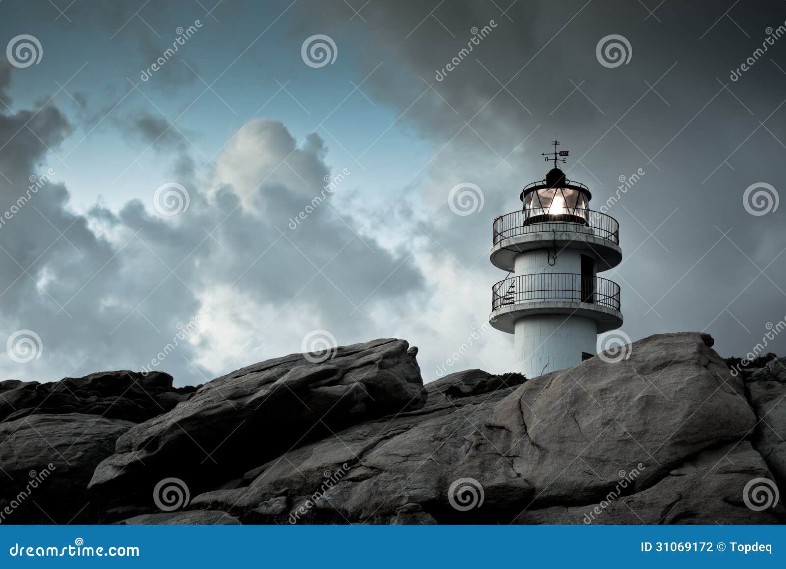 Working Lighthouse at Northern Spain in Bad Weather Stock Photo - Image ...