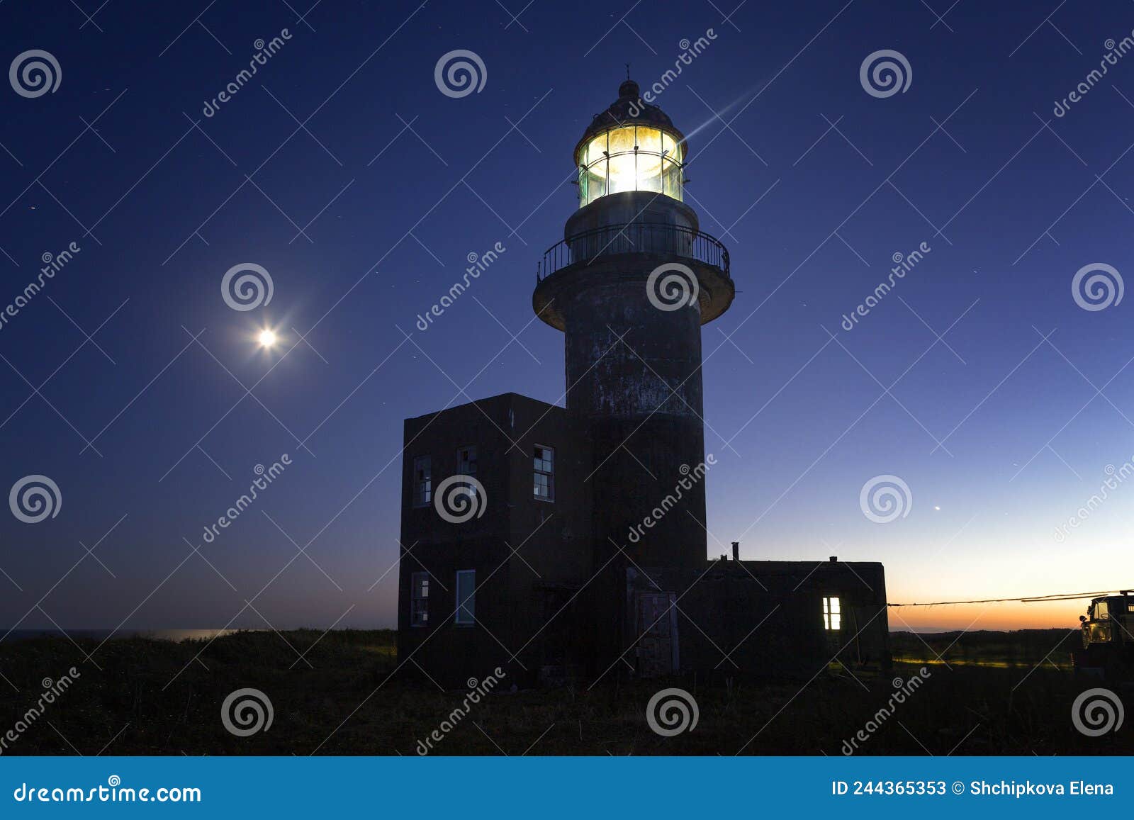 Working Lighthouse and Starry Sky Stock Image - Image of nautical ...